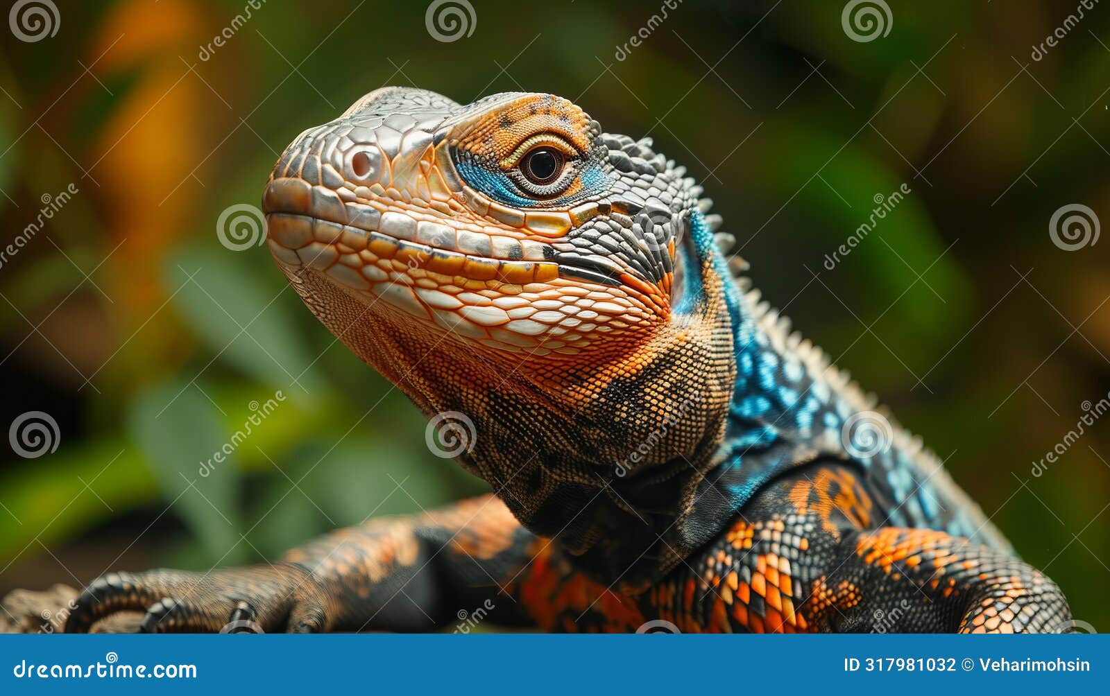 A Cute, Large Lizard with Multi Colored Scales Looking at Camera Stock ...
