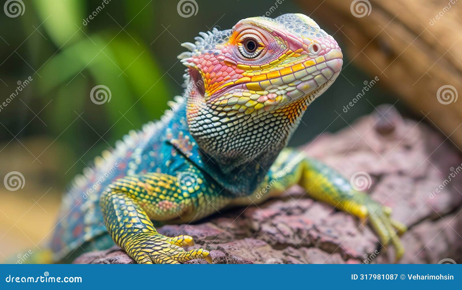 A Cute, Large Lizard with Multi Colored Scales Looking at Camera Stock ...