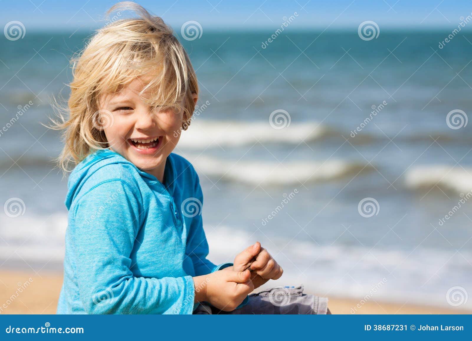 Cute laughing boy at beach stock image. Image of outside - 38687231