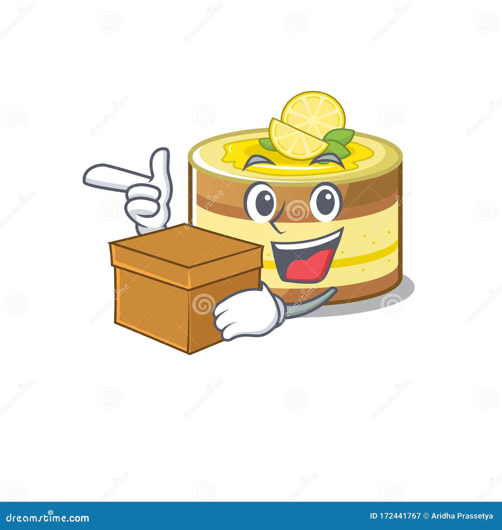 Cute Lemon Cake Cartoon Character Having a Box Stock Vector ...