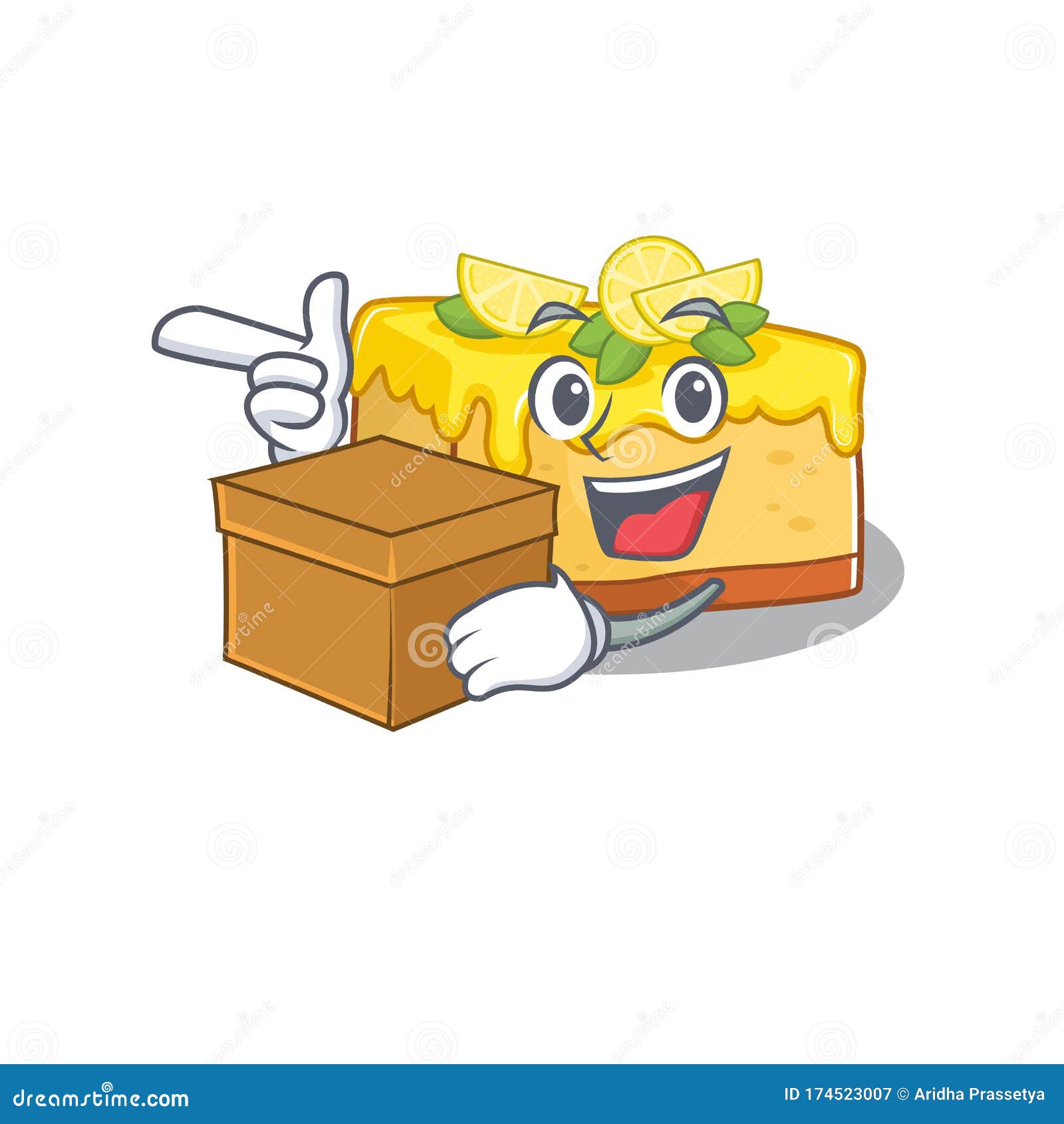 Cute Lemon Cheesecake Cartoon Character Having a Box Stock Vector ...