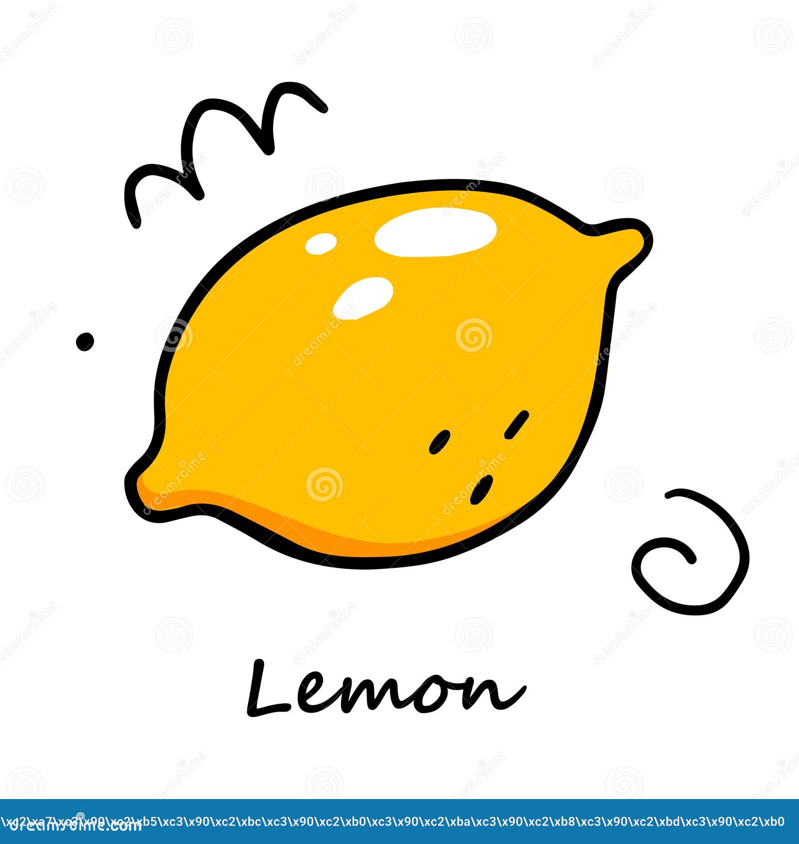 Cute Lemon in Doodle Style with Outline. Doodle Vector Illustration ...