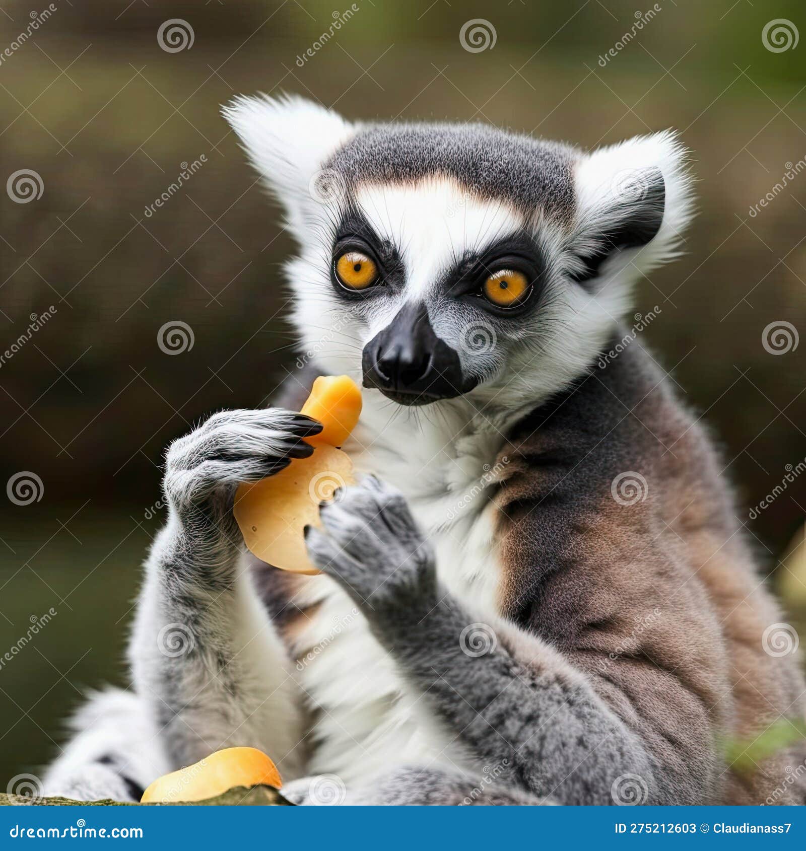 Cute Lemor Monkey Portrait while Eating a Fruit, Generative Ai Stock ...
