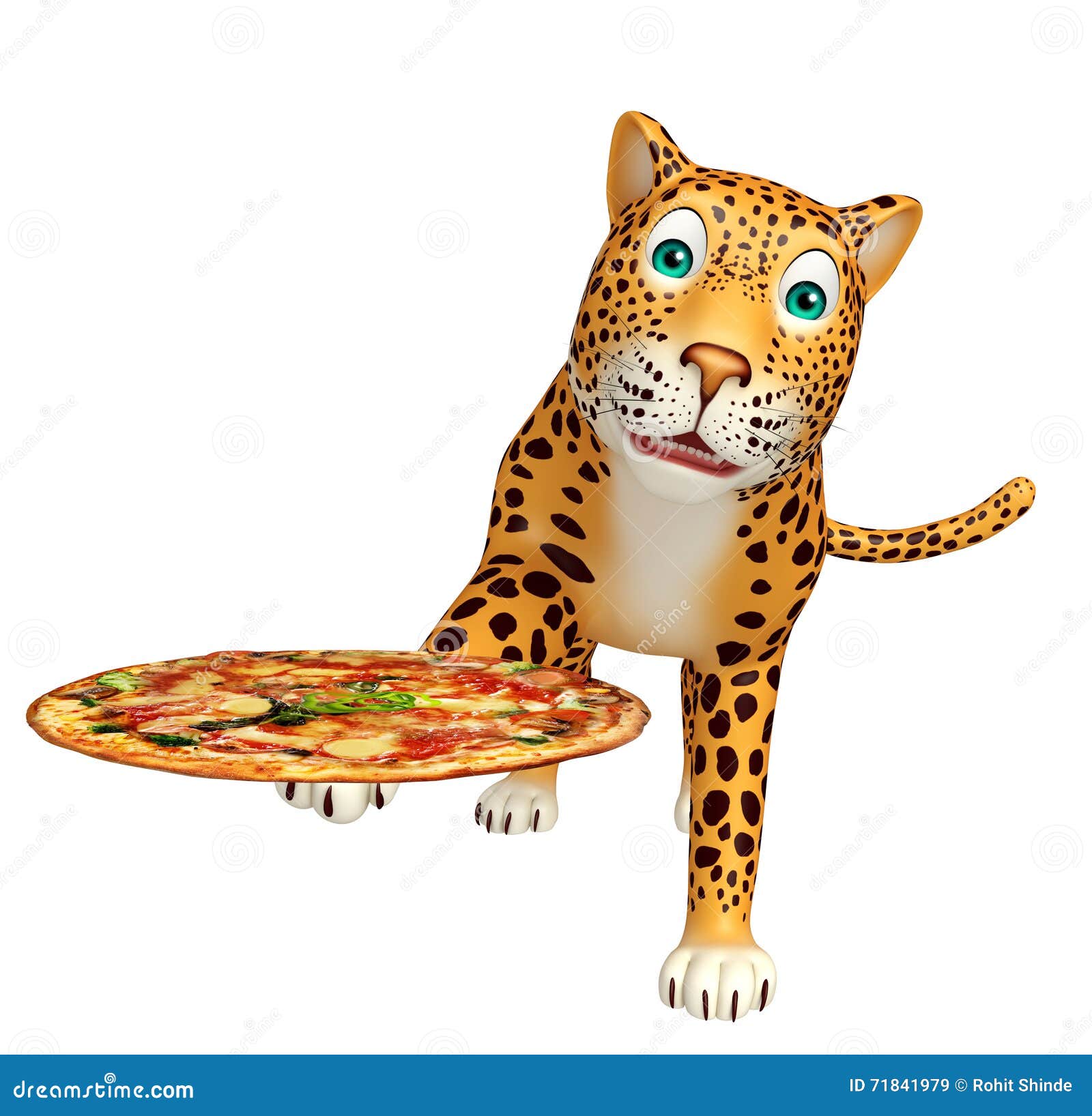 Cute Leopard Cartoon Character with Pizza Stock Illustration ...