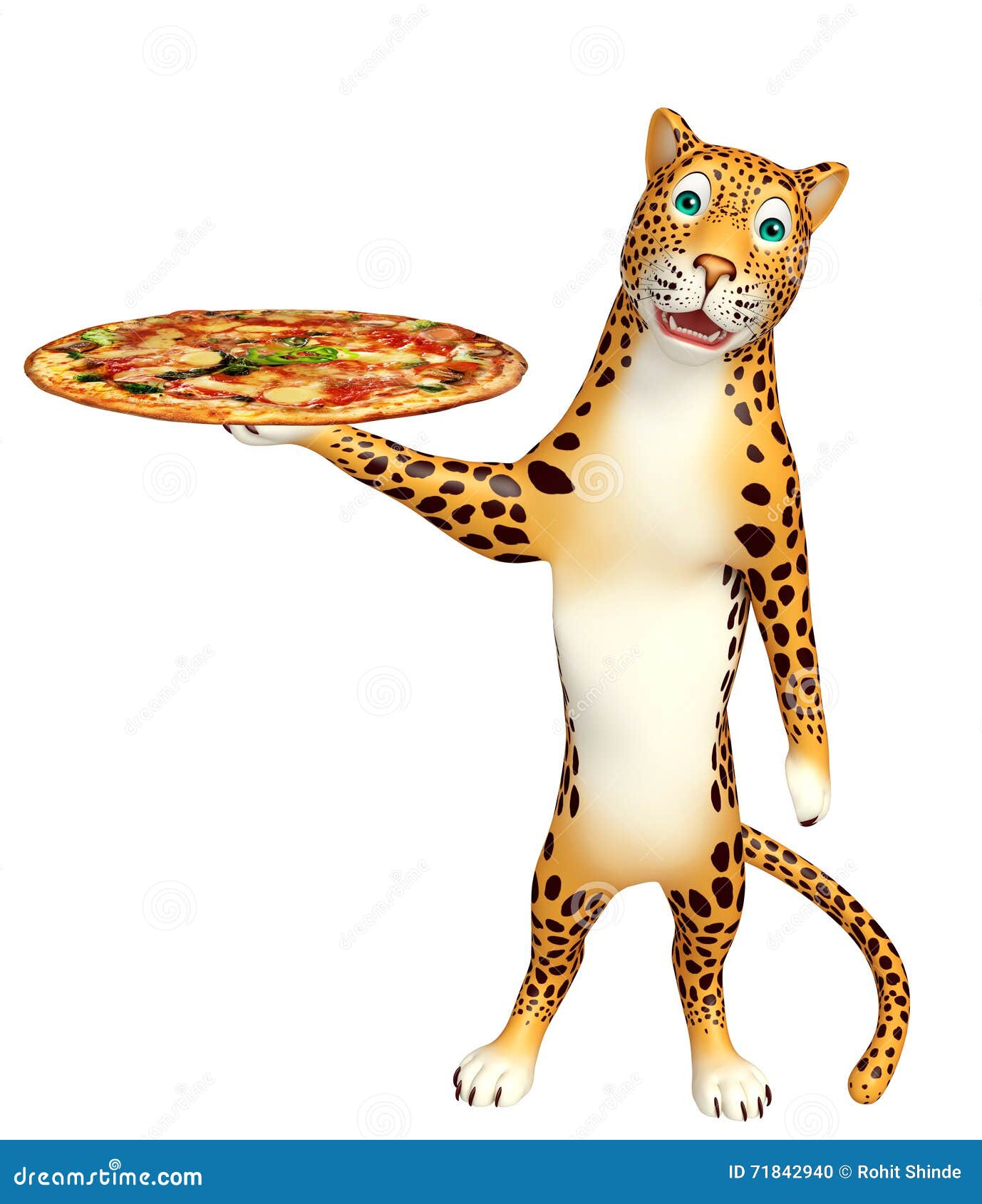 Cute Leopard Cartoon Character with Pizza Stock Illustration ...