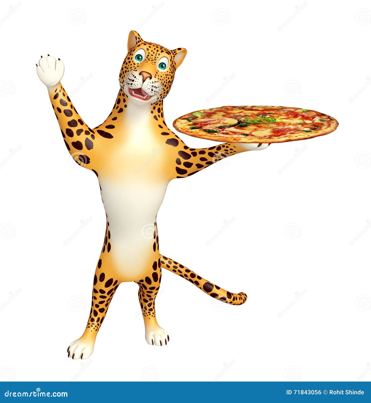 Cute Leopard Cartoon Character with Pizza Stock Illustration ...