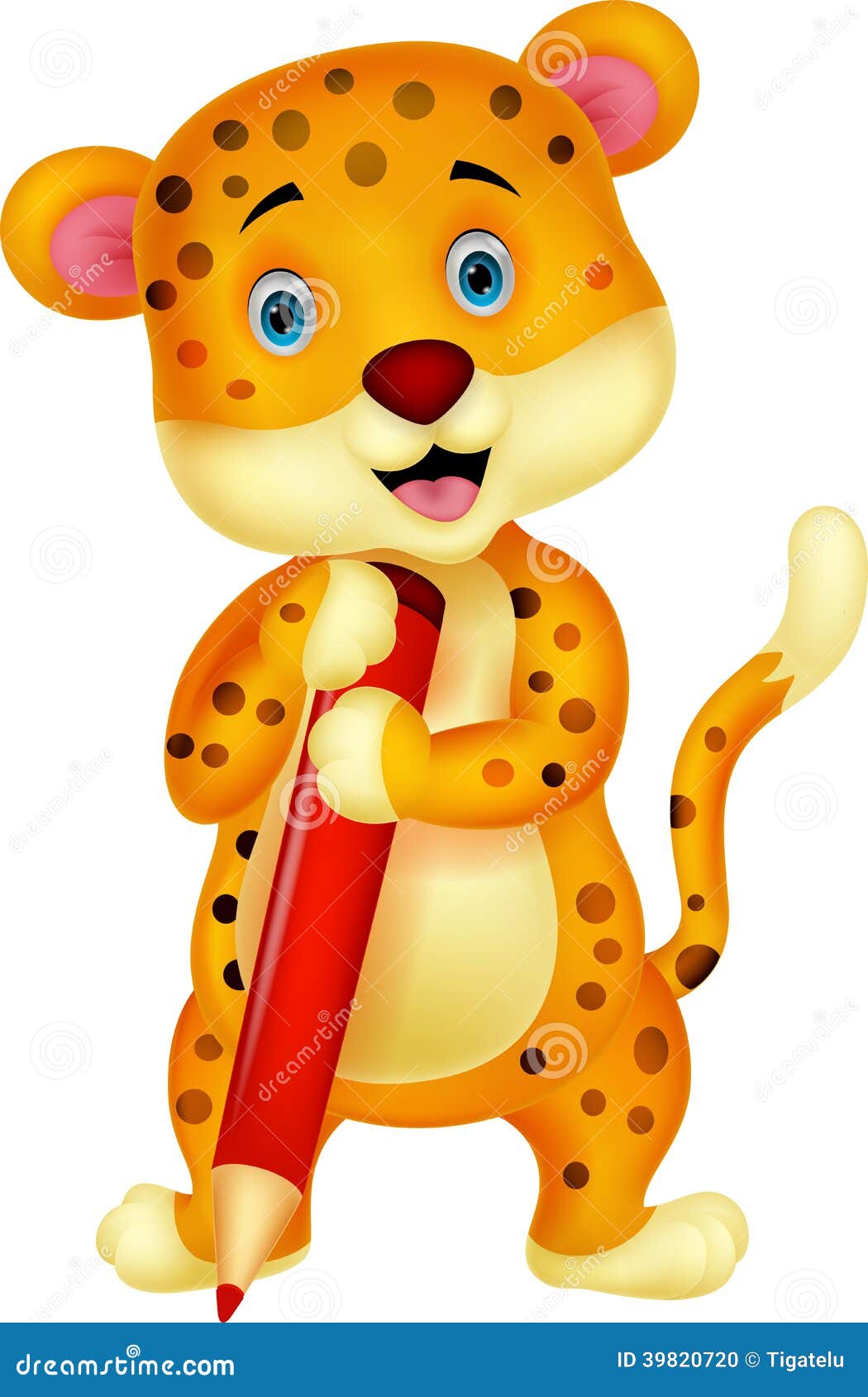 Cute Leopard Cartoon Holding Red Pencil Vector Illustration ...