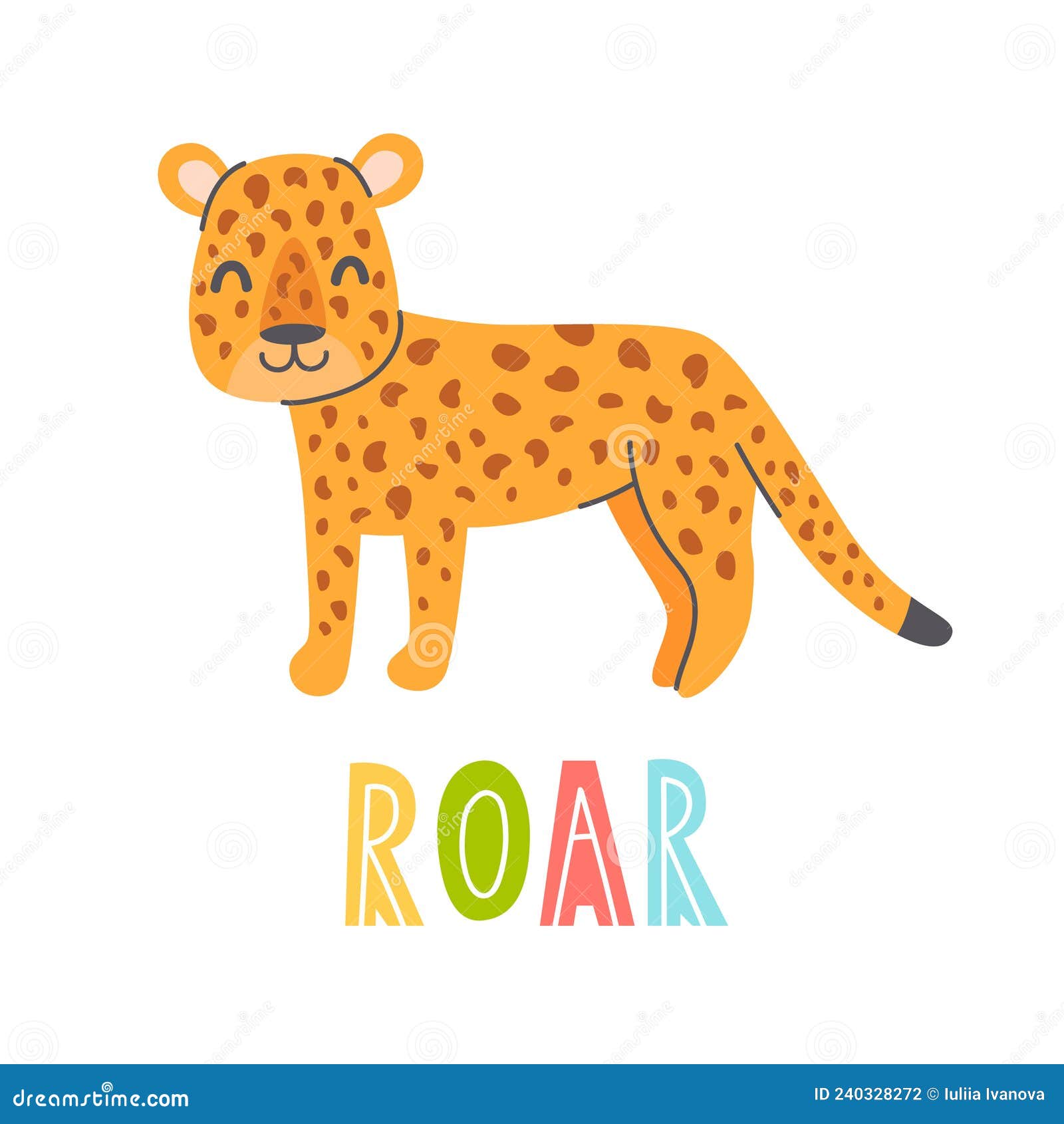 Cute Leopard with Lettering ROAR on a White Background. Vector Childish ...