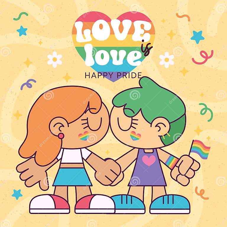 Cute Lesbian Couple Kissing Each Other Proud Month Vector Stock Vector Illustration Of Rights