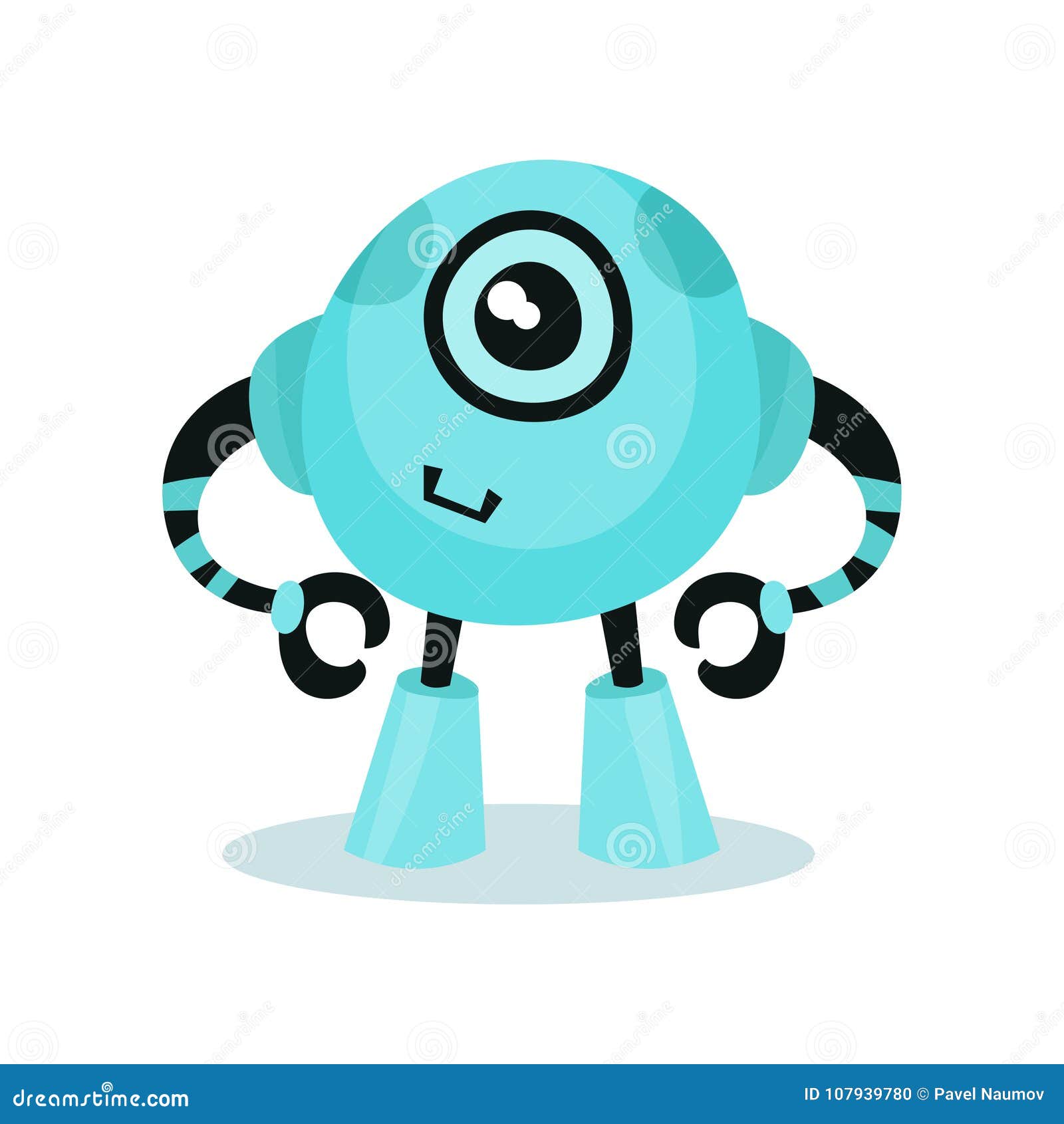 Cute Light Blue Friendly Robot, Artificial Intelligence Cartoon Vector ...