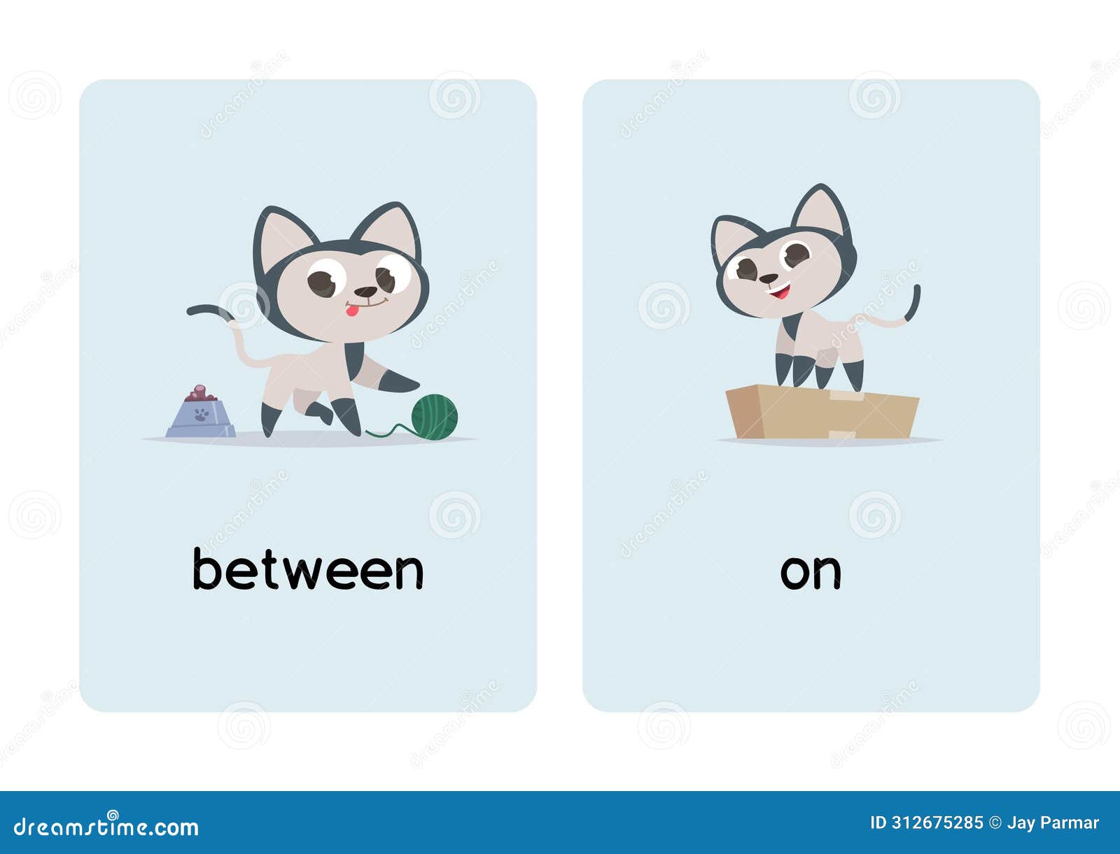 Cute Light Blue Preposition of Place Flashcards - 3 Stock Illustration ...