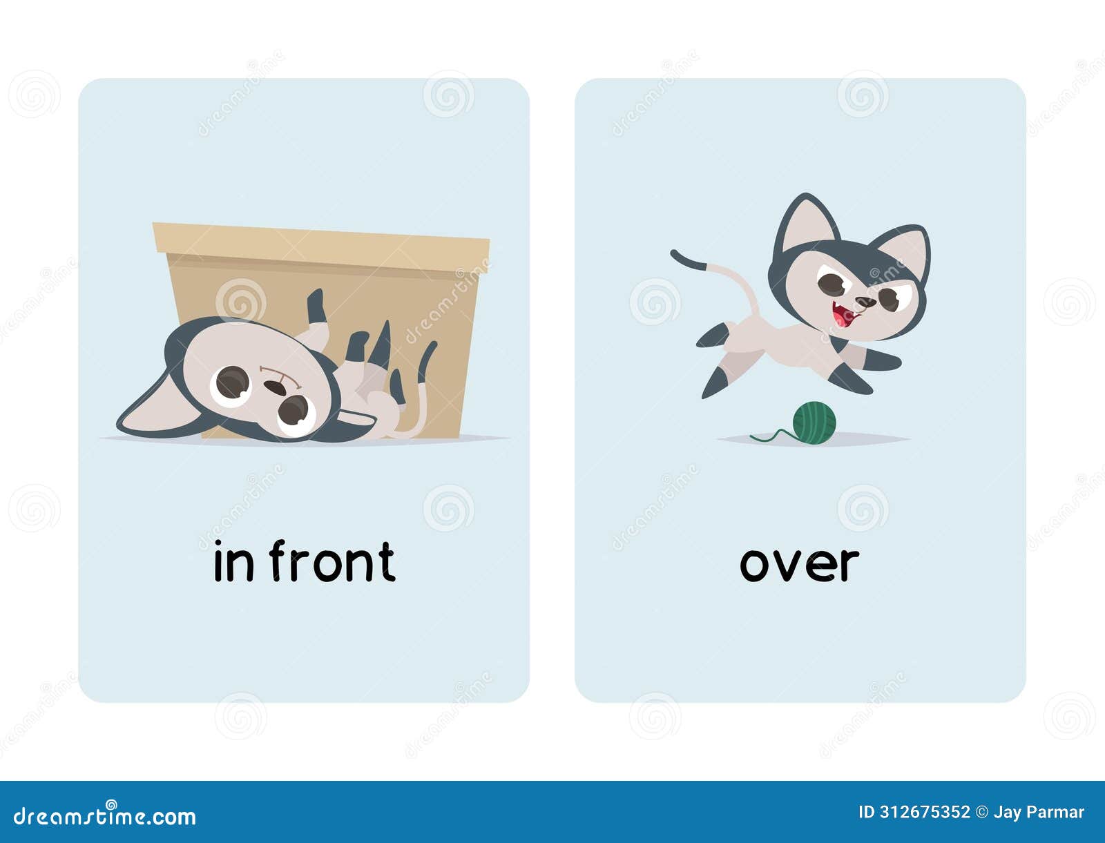 Cute Light Blue Preposition of Place Flashcards - 2 Stock Illustration ...