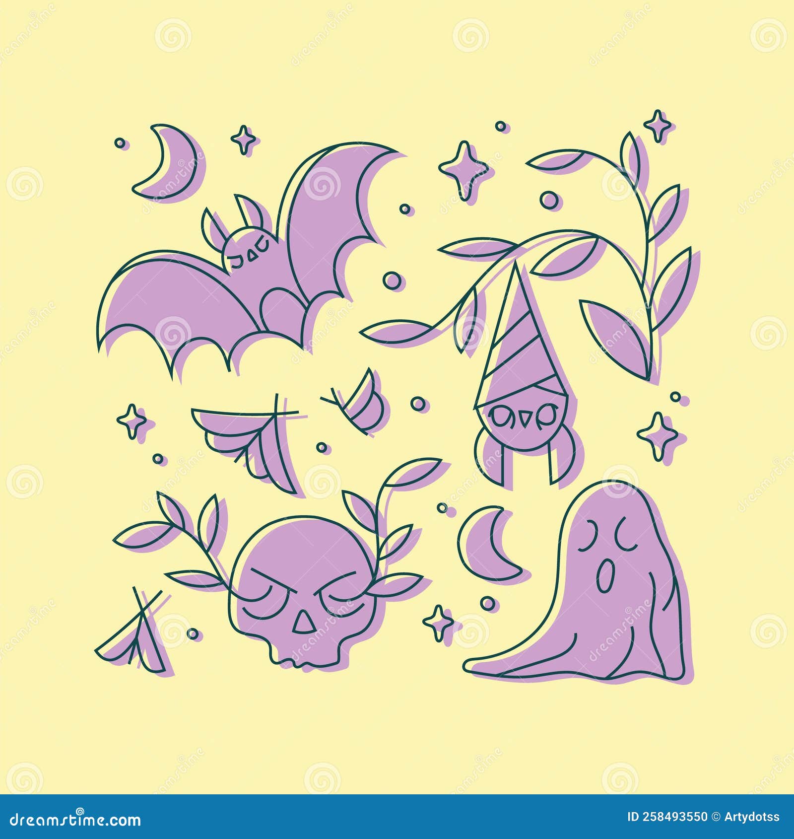 Cute Line Art Black Magic Elements Collection Stock Vector ...