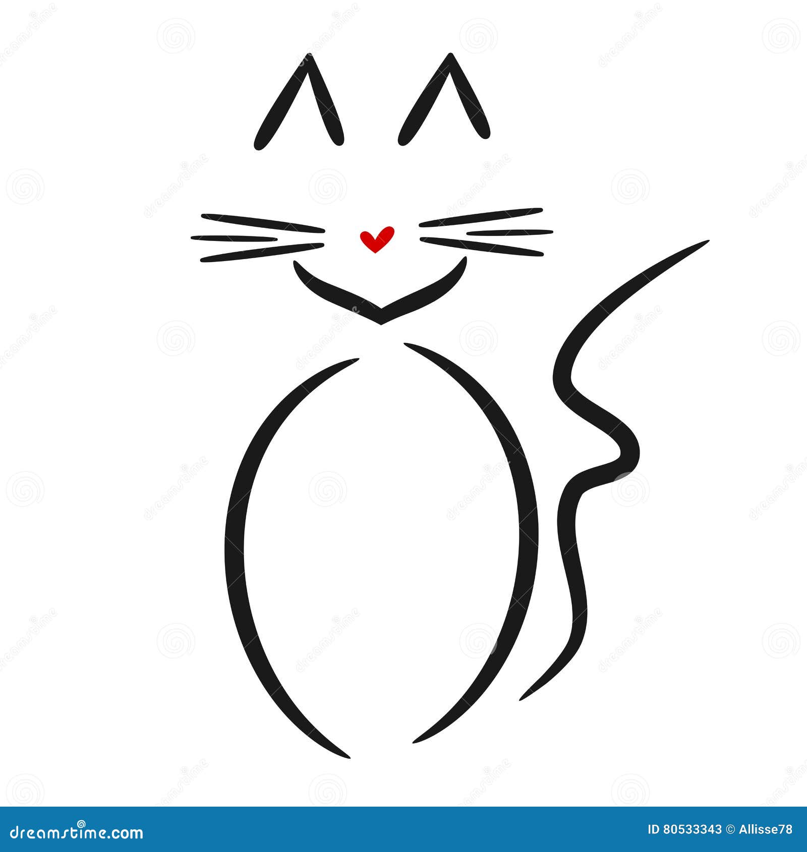 Cute Linear Cat Logo Black White Red Stock Vector - Illustration of ...
