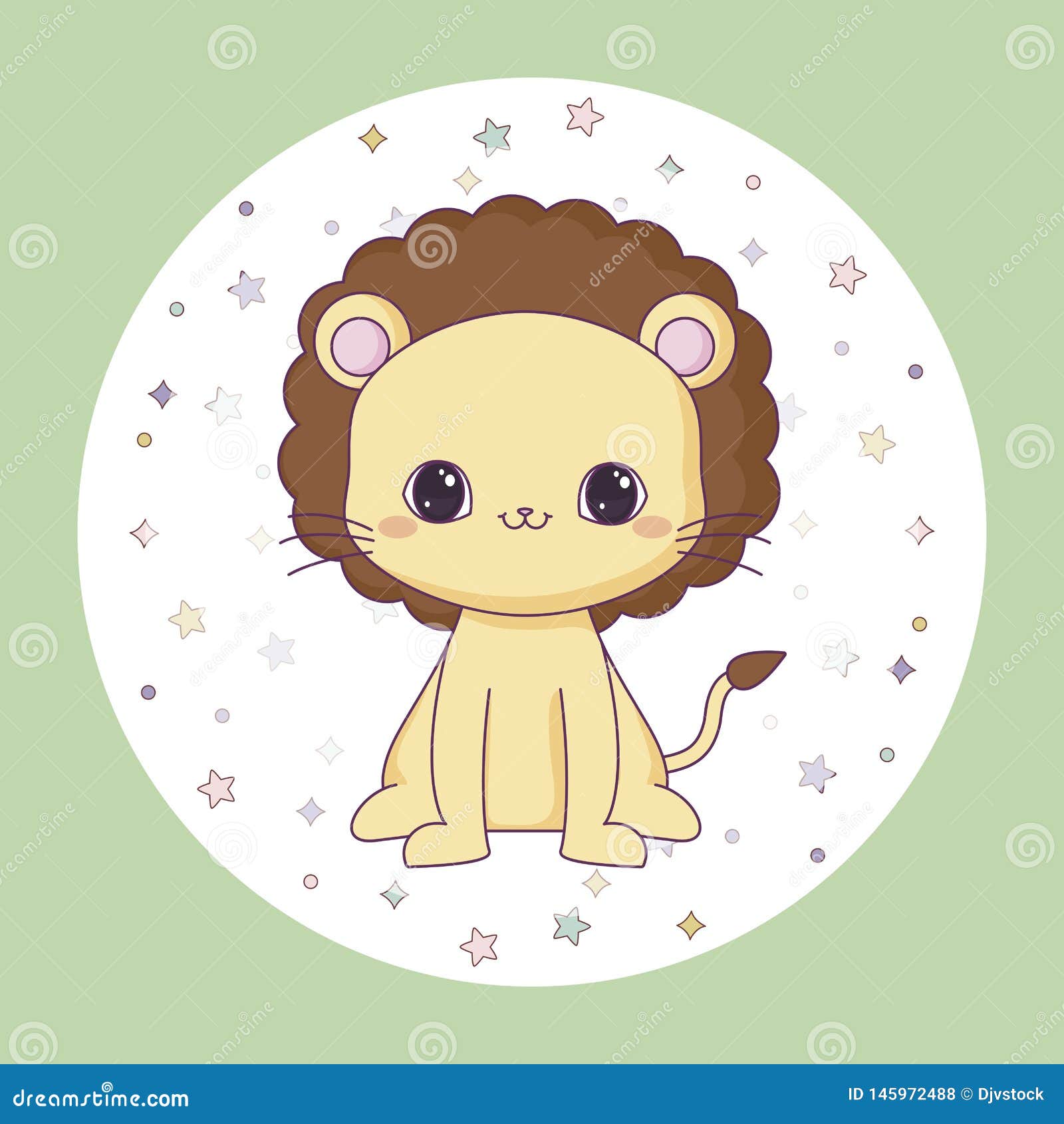 Cute Lion Animal in Frame Circular Stock Illustration - Illustration of ...