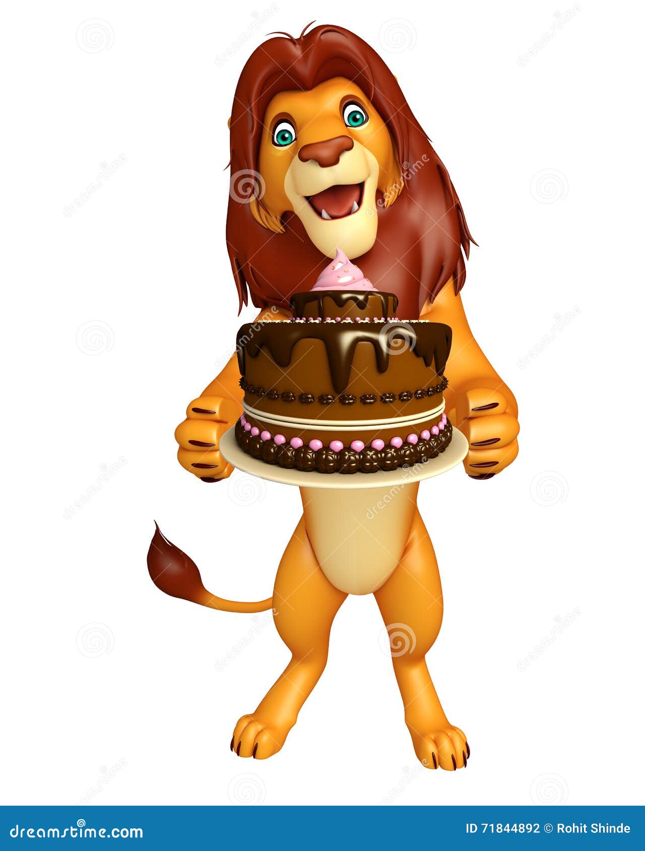 Cute Lion Cartoon Character with Cake Stock Illustration - Illustration ...