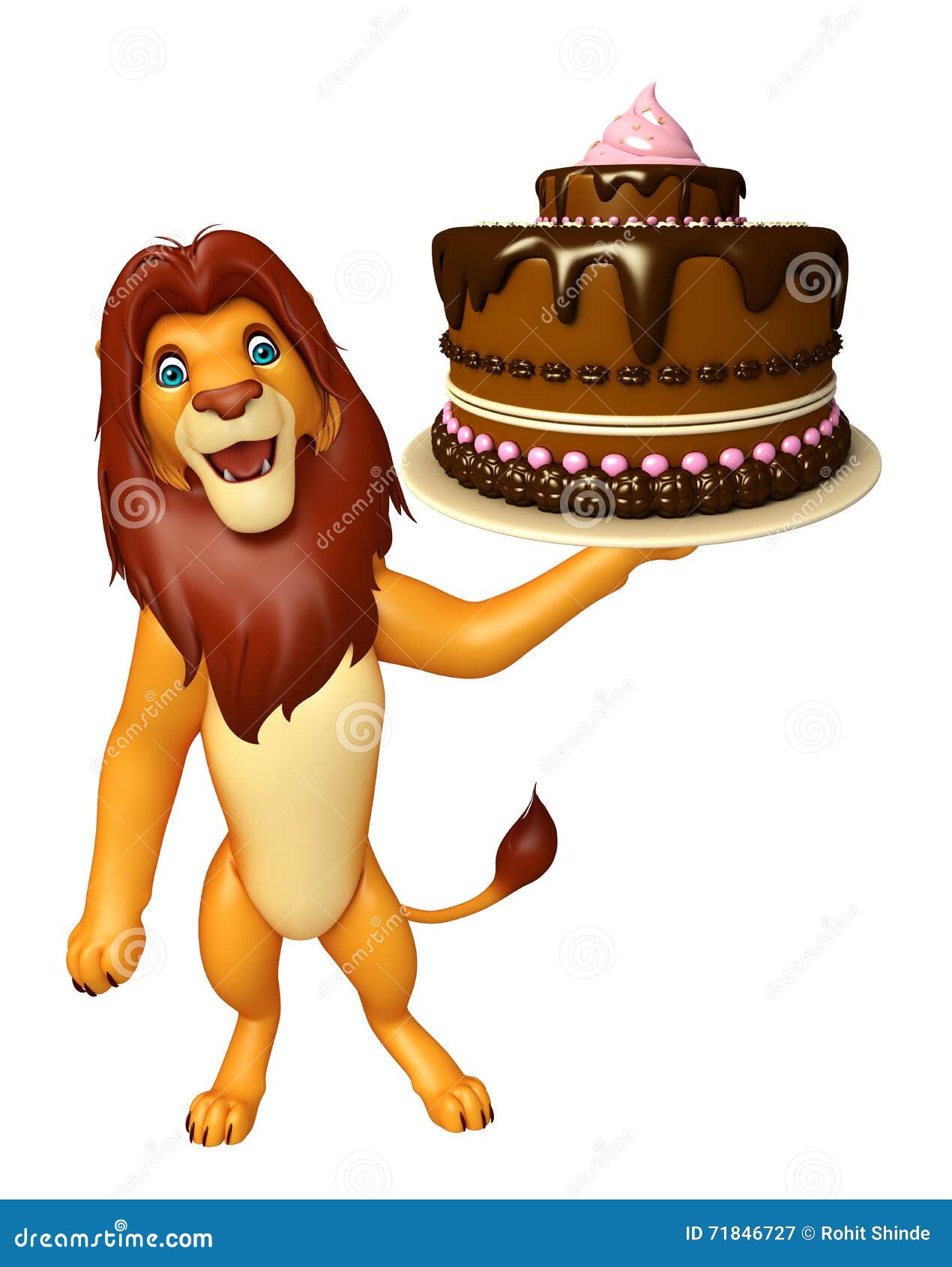 Cute Lion Cartoon Character with Cake Stock Illustration - Illustration ...