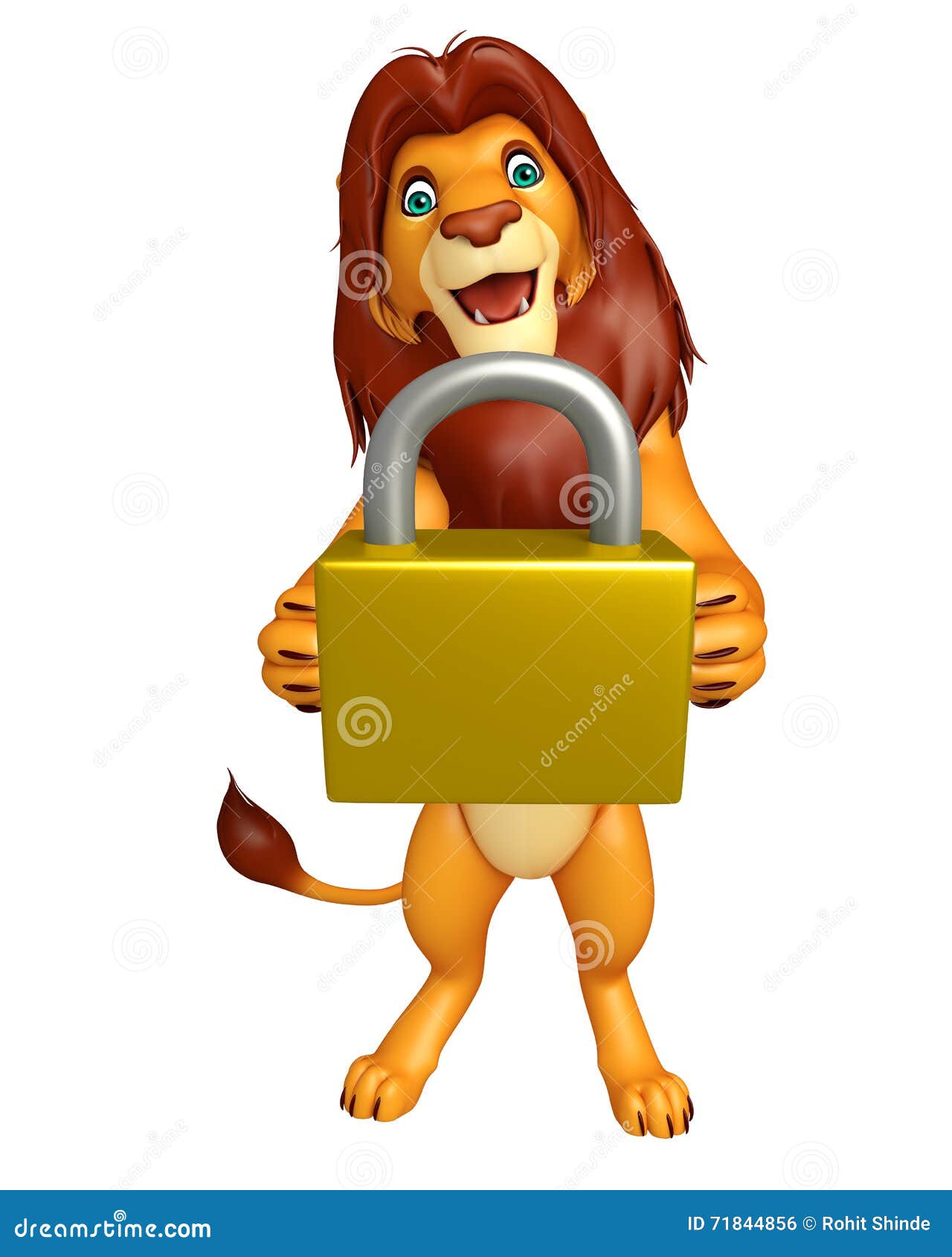 Cute Lion Cartoon Character with Lock Stock Illustration - Illustration ...