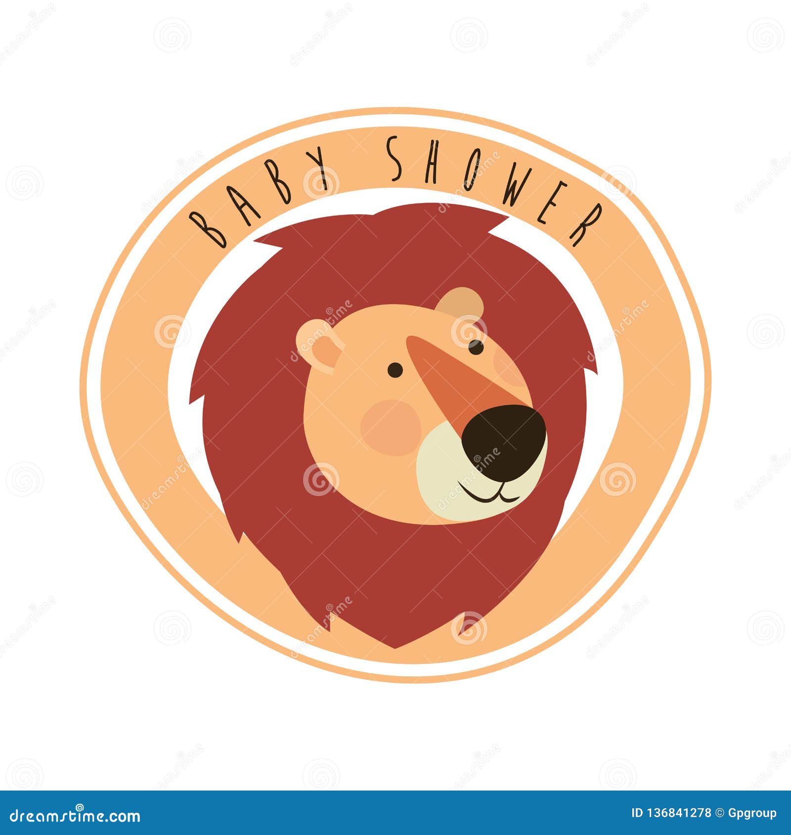 Cute Lion with Circular Frame Stock Vector - Illustration of pets ...