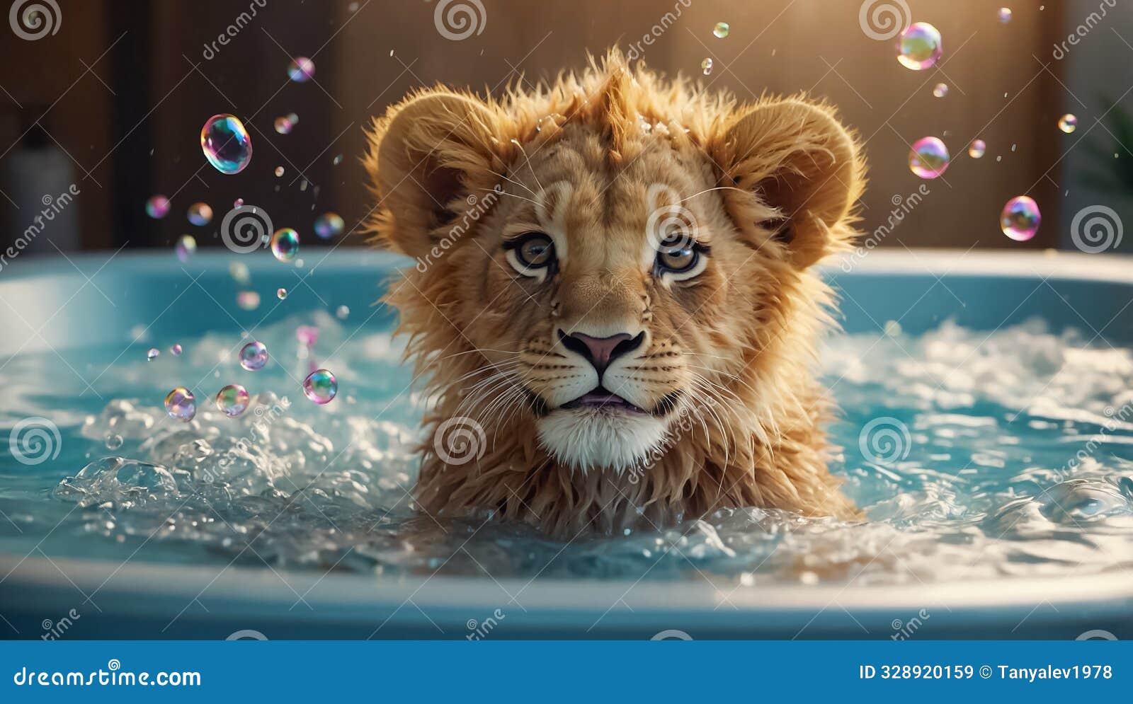 Cute Lion Cub Taking a Bath Stock Illustration - Illustration of ...