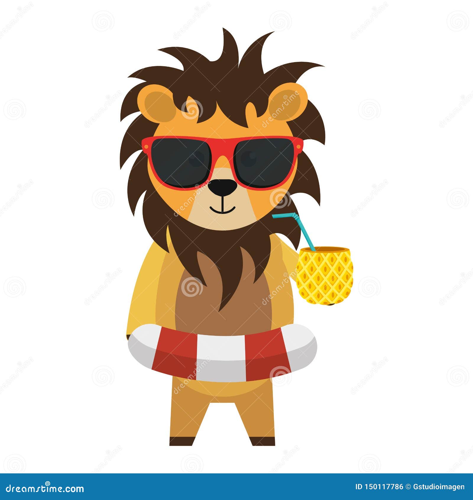 Cute Lion with Float and Pineapple Cocktail Stock Illustration ...