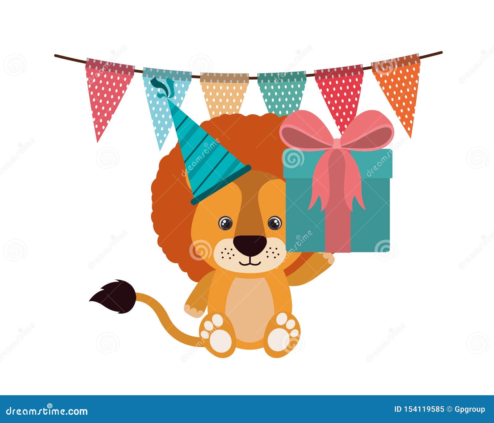 Cute lion with gift box stock vector. Illustration of gift - 154119585