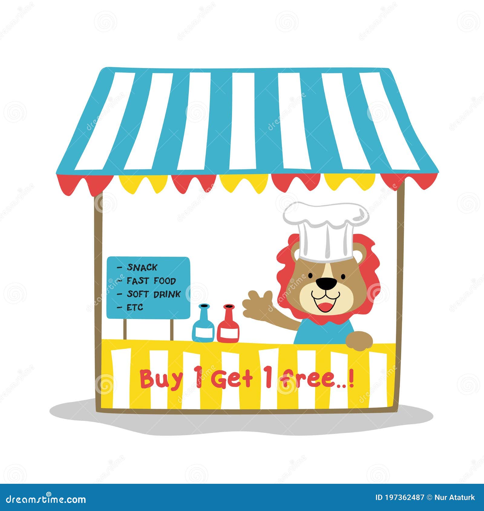 Cute Lion In Hawker Stalls, Vector Cartoon Illustration | CartoonDealer ...