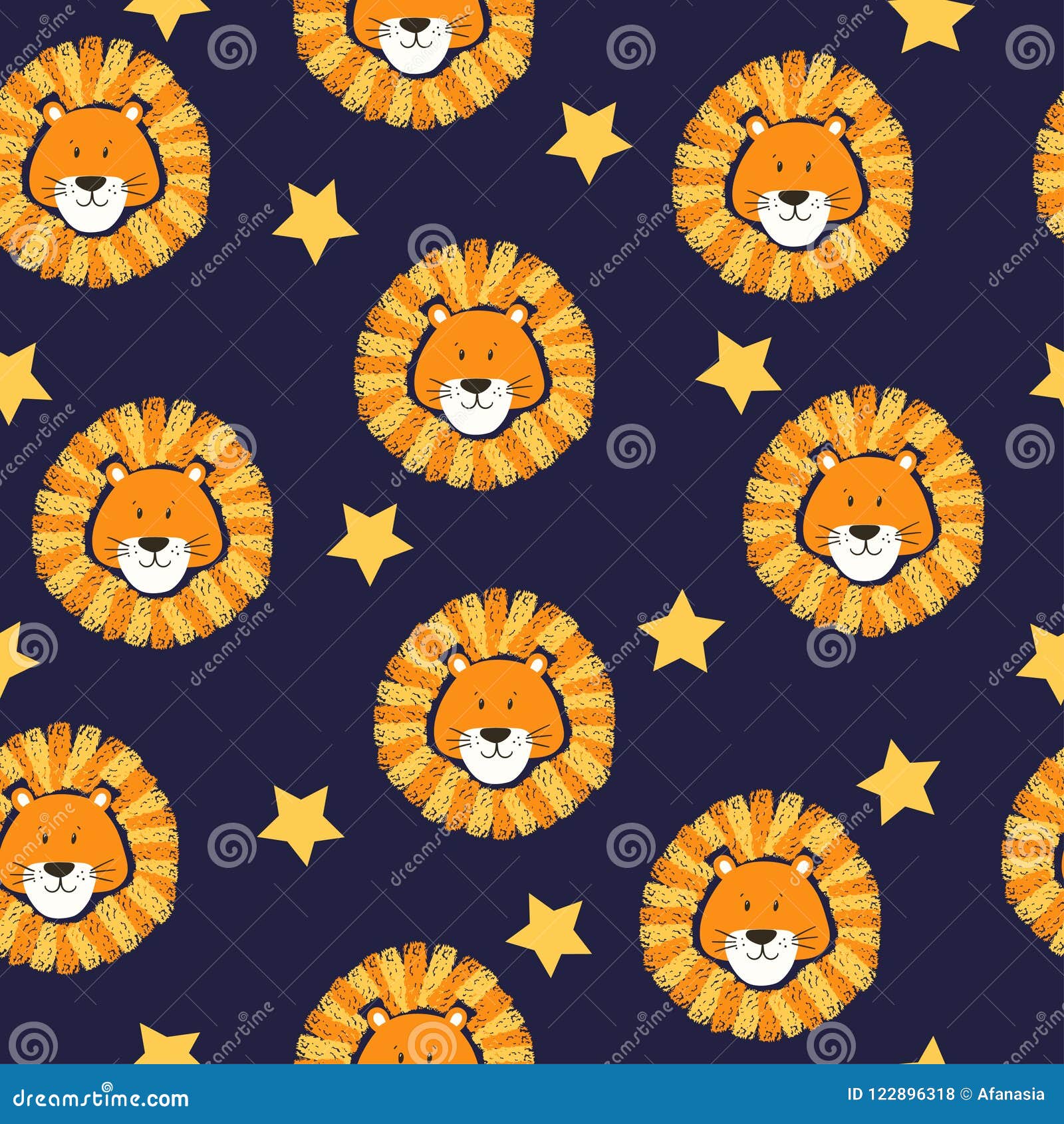 Cute Lion Head Seamless Pattern. Stock Vector - Illustration of lion ...