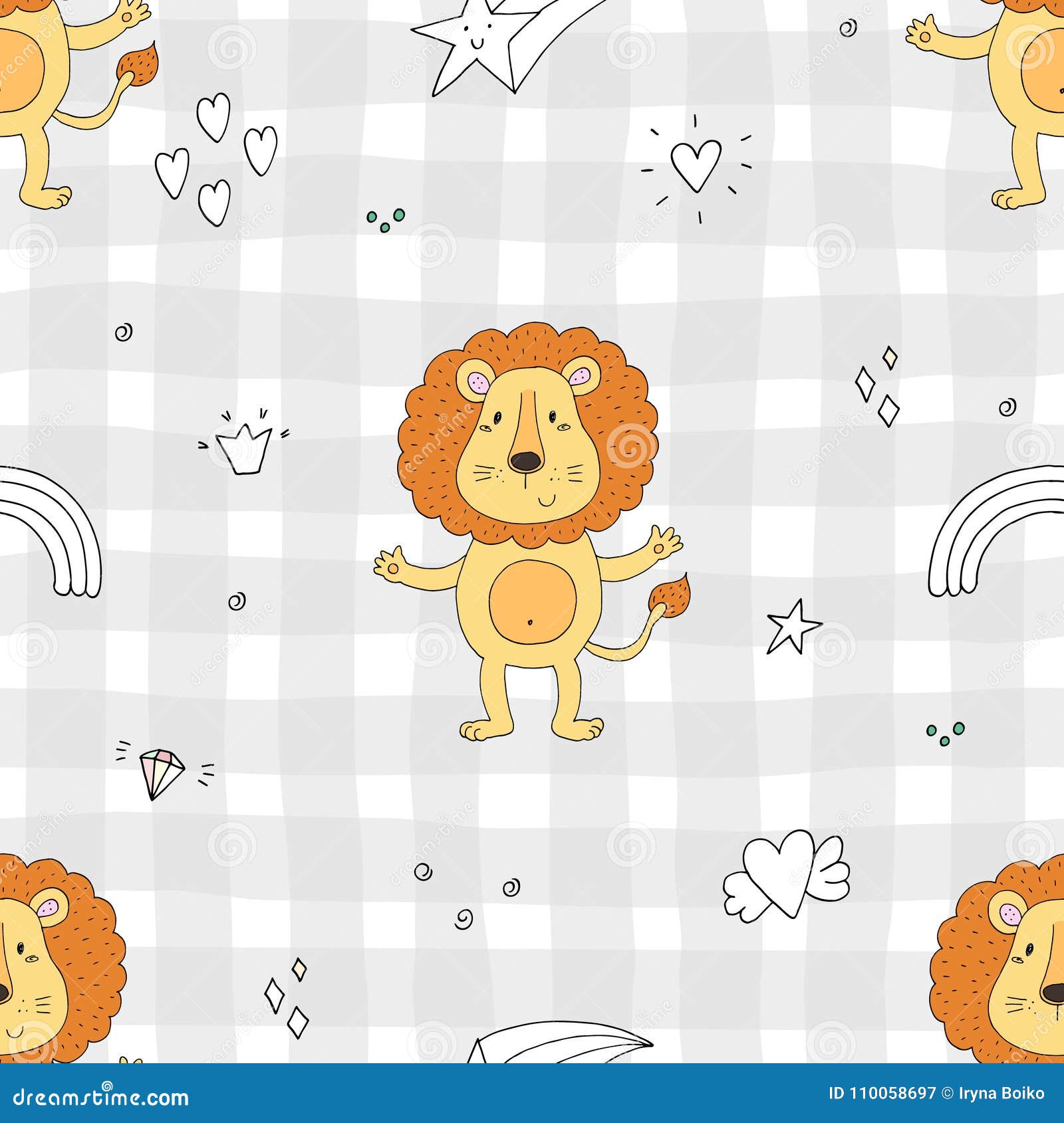 Cute Lion Pattern Print for Kids Stock Vector - Illustration of animal ...