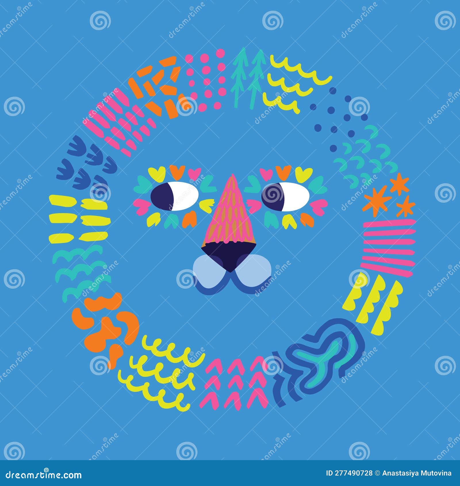 Cute Lion Portrait with Decorative Abstract Elements in the Mane Stock ...
