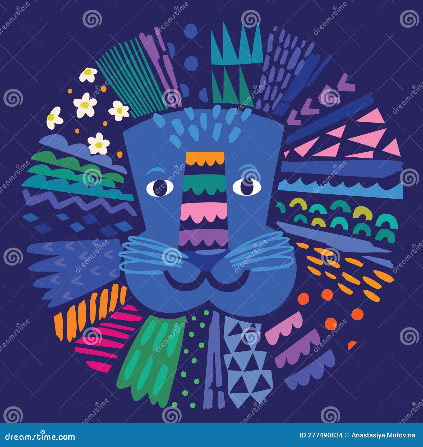 Cute Lion Portrait with Decorative Abstract Elements in the Mane Stock ...
