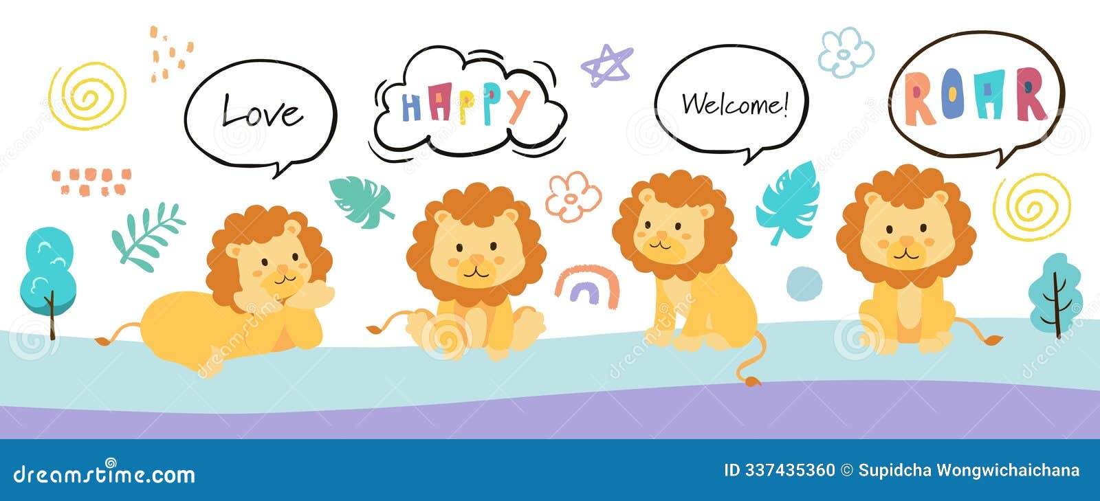 Cute Lion Template Banner with Roar,welcome for Horizontal Design Stock ...