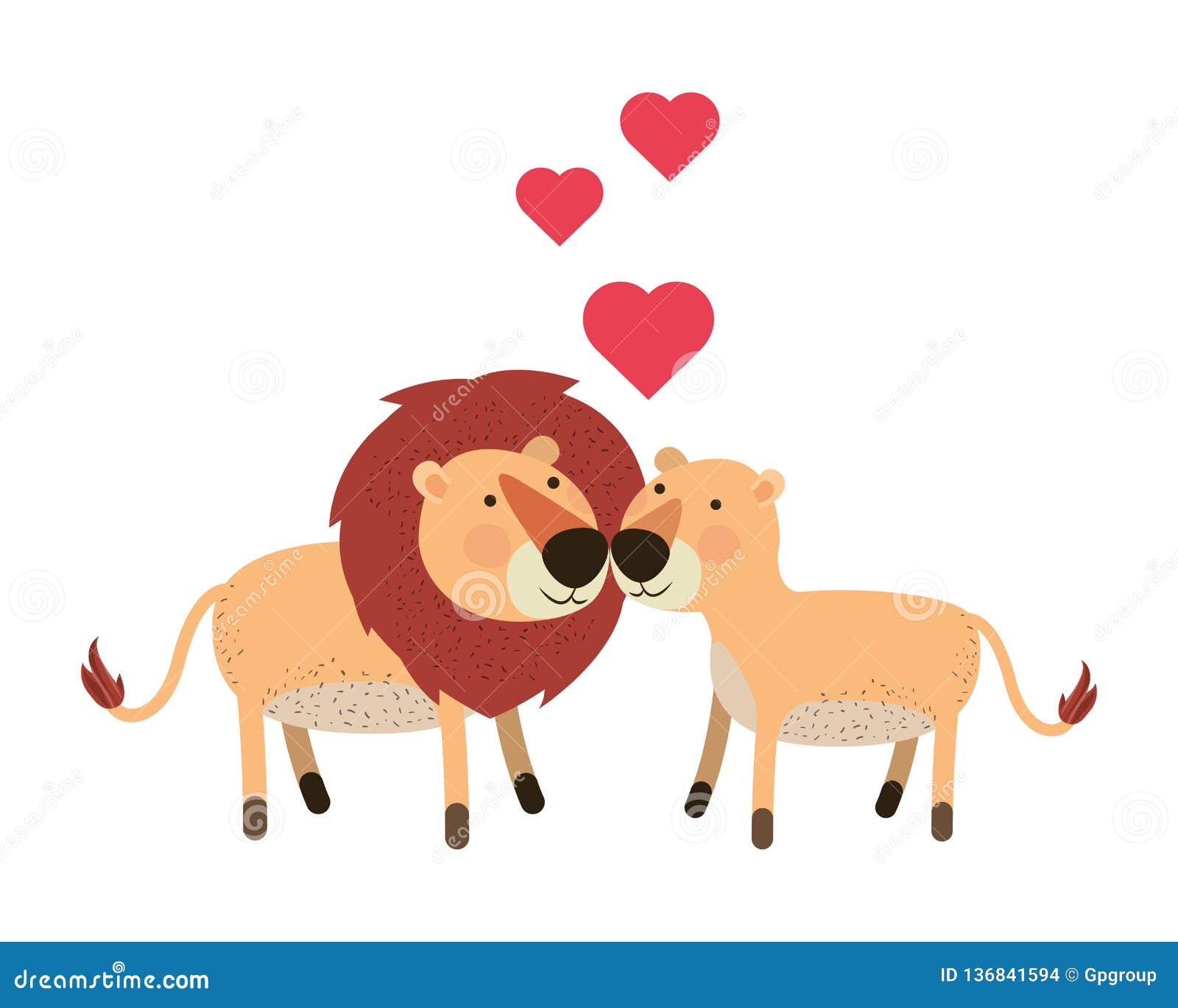 Cute Lions Couple with Hearts Stock Vector - Illustration of child ...
