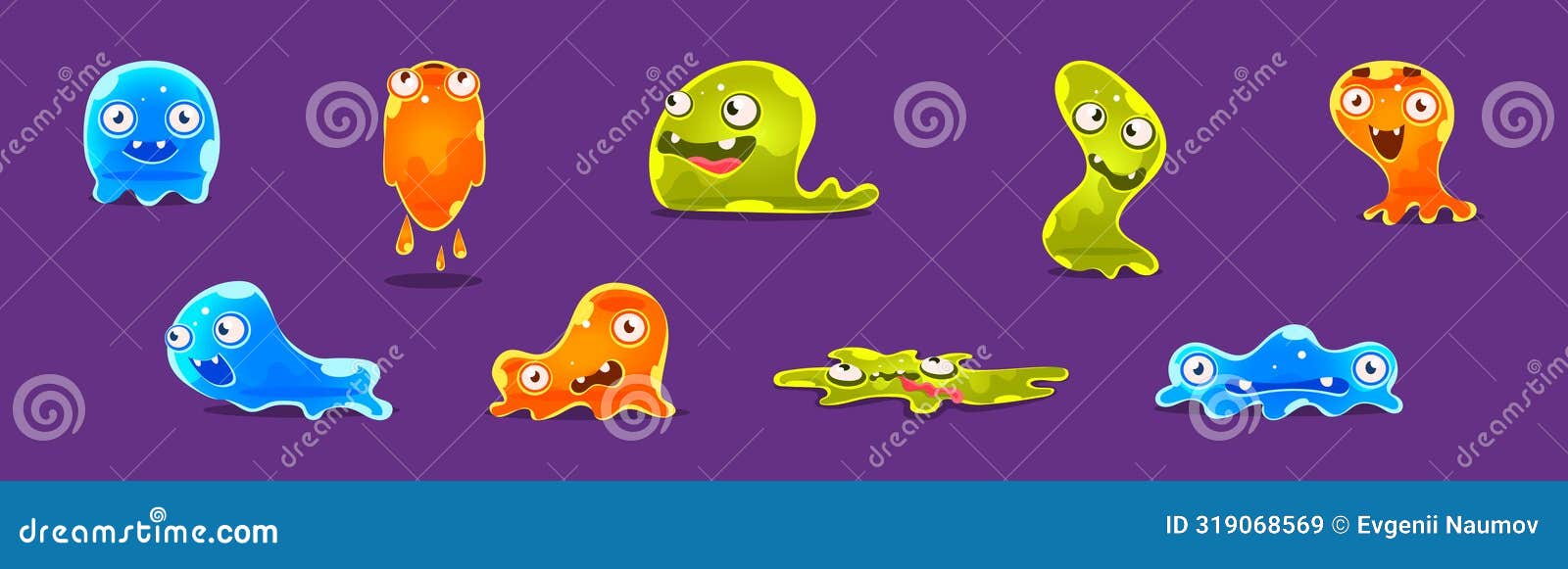 Cute Liquid Bubble Character with Face Vector Set Stock Illustration ...