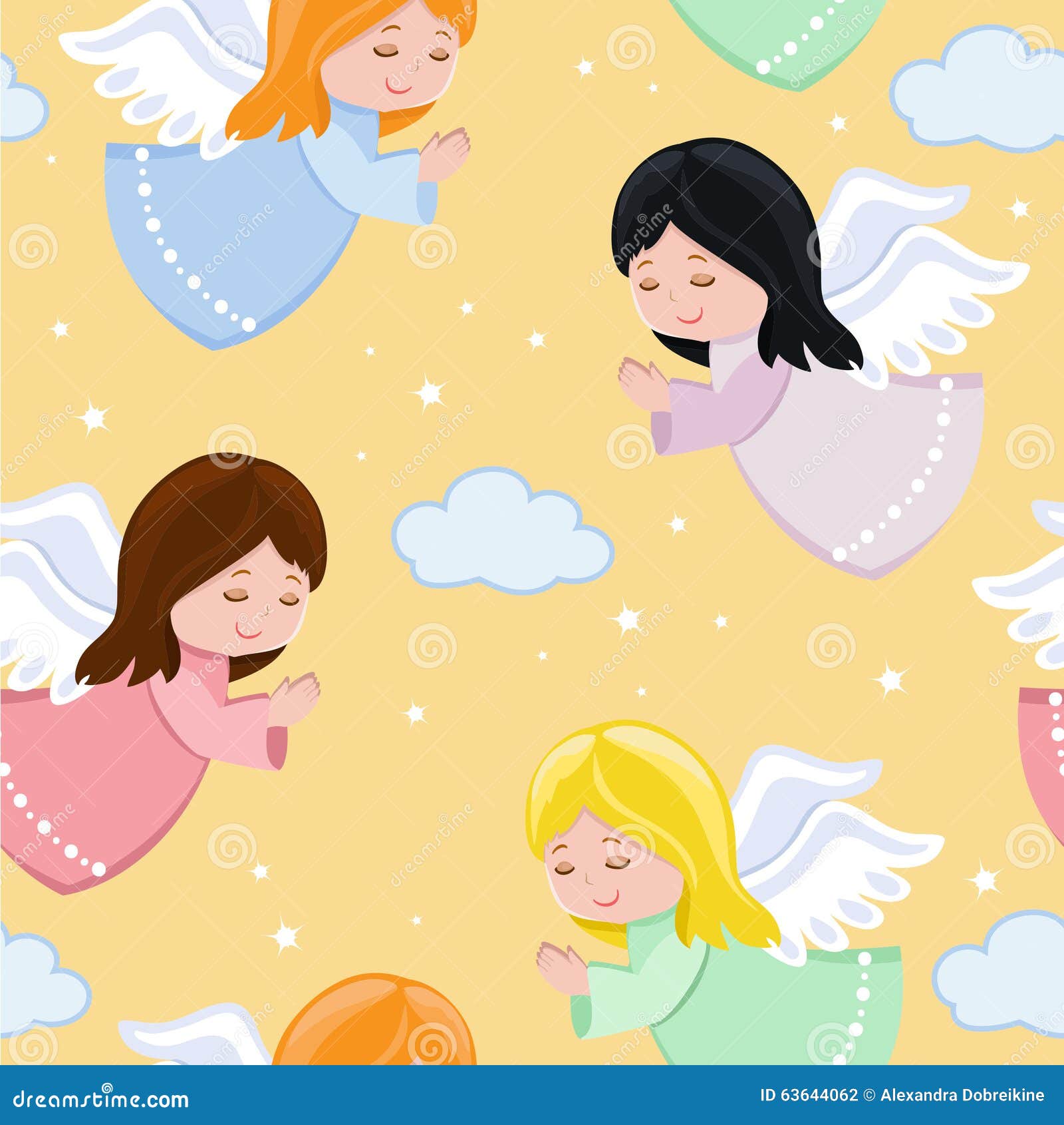 Cute Little Angels Flying in the Sky. Stock Vector - Illustration of ...