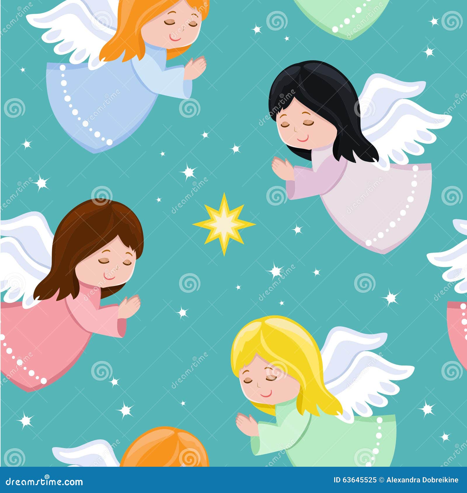 Angels Flying In Sky With Stars Line Drawing, Vector Illustration ...