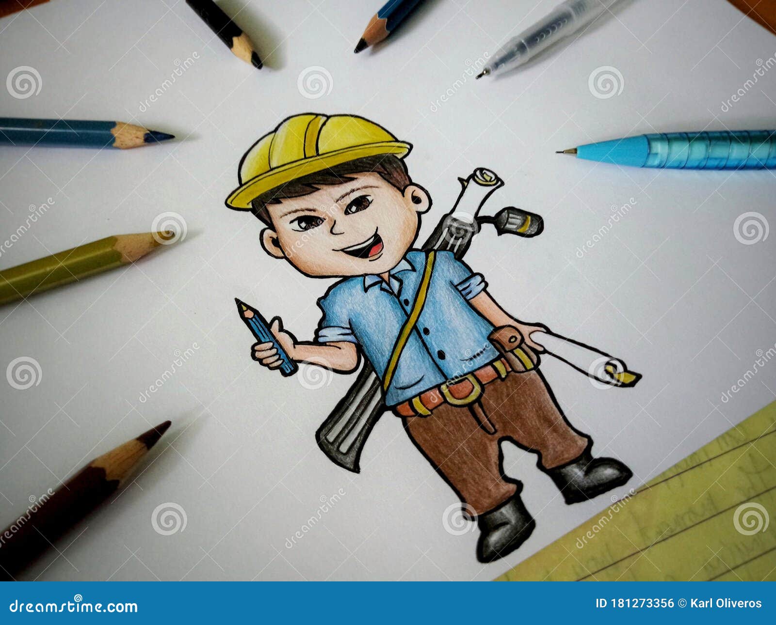 Cute Little Architect Drawing Stock Photo - Image of drawing, clothing ...