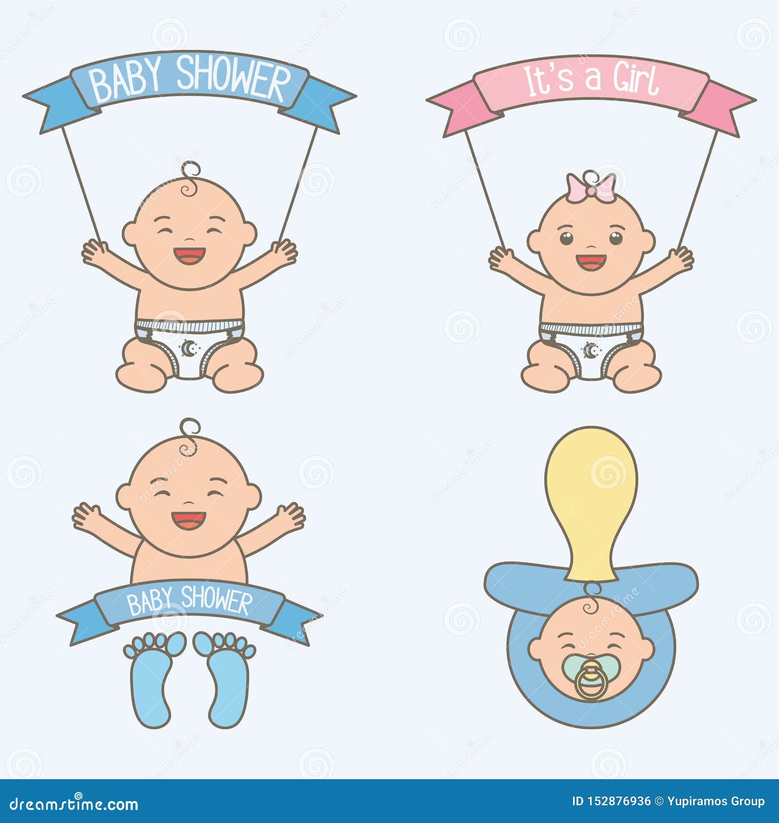 Cute Little Babies Kids with Ribbons Frame Stock Vector - Illustration ...