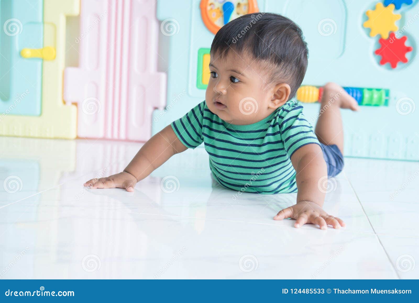 Little Baby Boy Crawling on Floor Stock Image - Image of happy, infant ...
