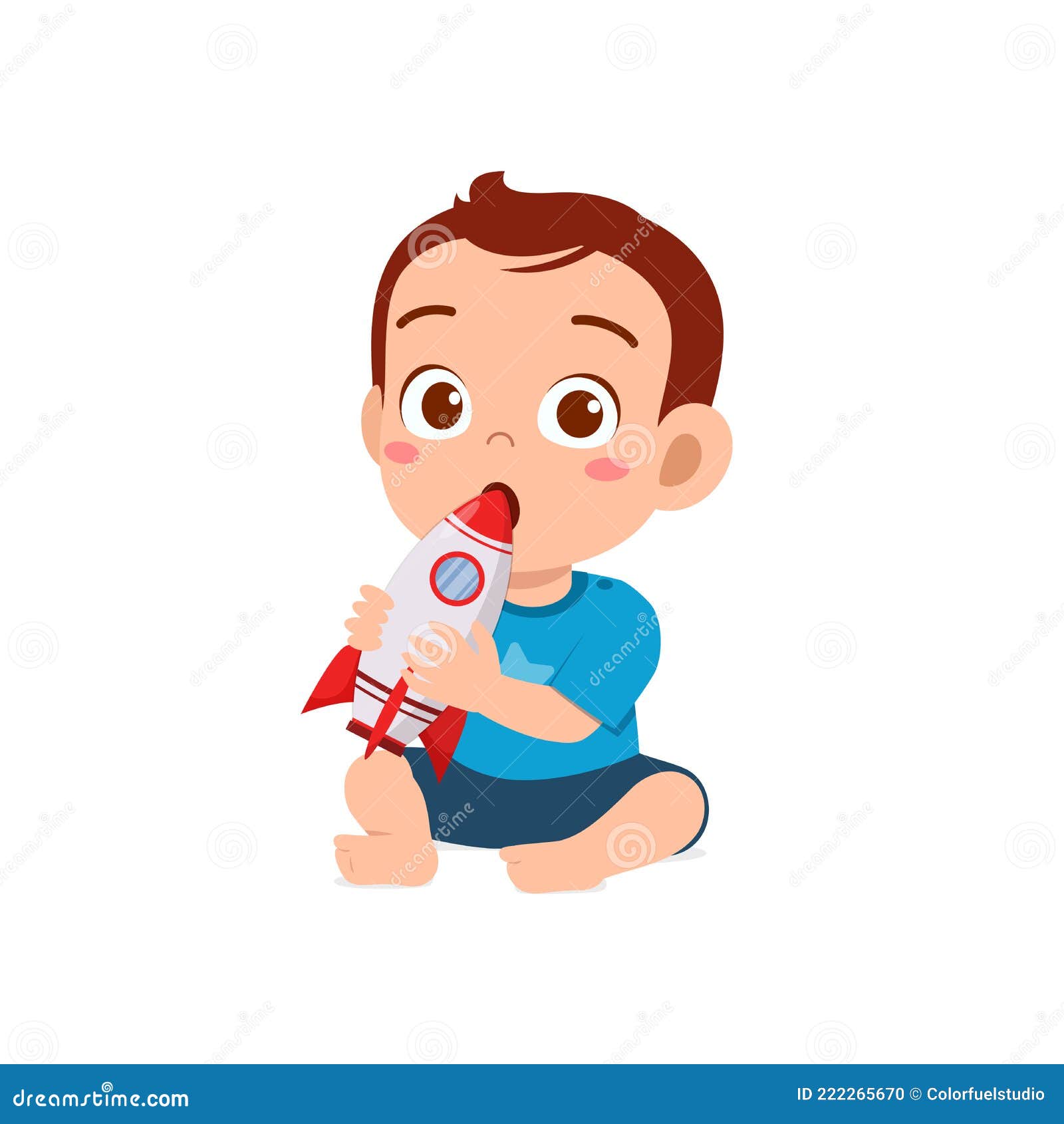 Cute Little Baby Boy Playing with Rocket Stock Vector - Illustration of ...