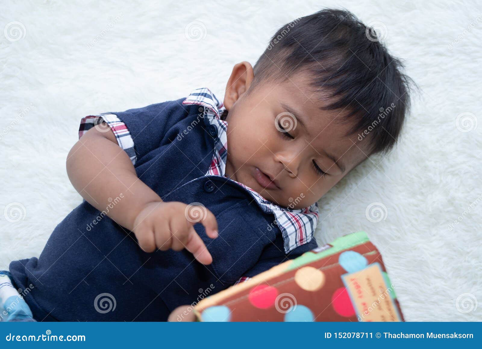 Cute Little Baby Boy Reading the Book Stock Image - Image of learning ...