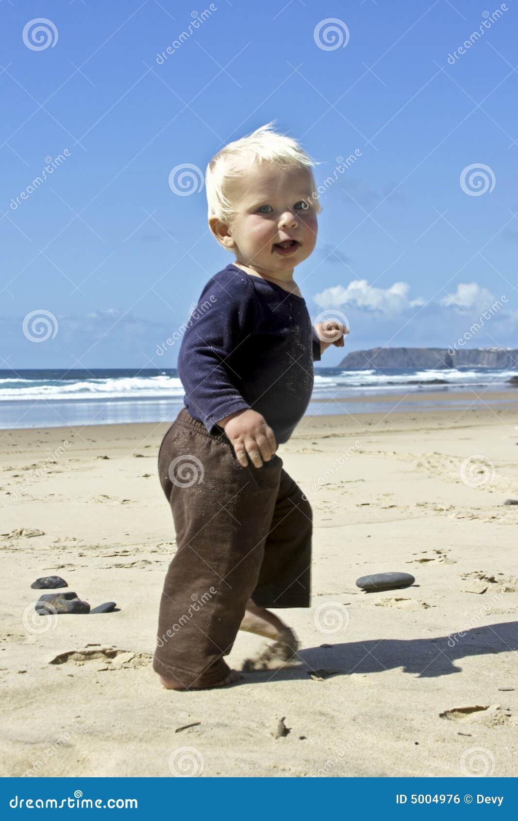 Cute Little Baby Boy Running on the Beach Stock Photo - Image of ...