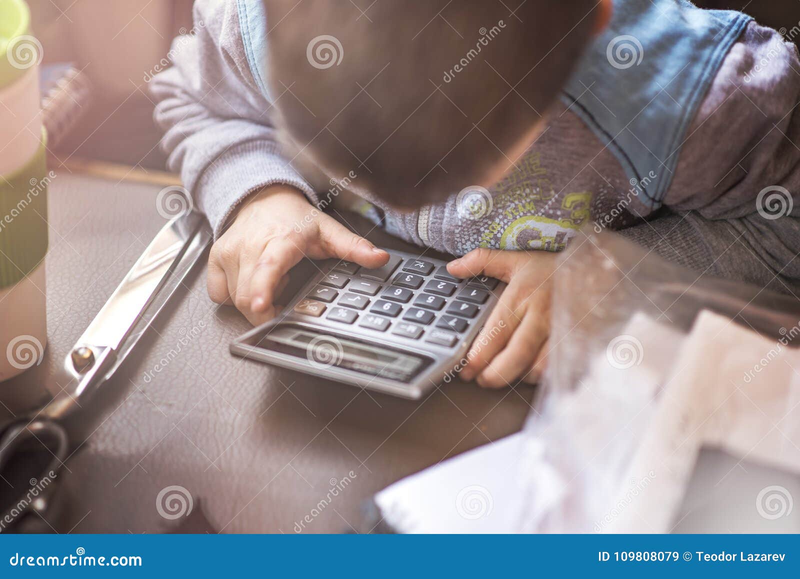 Cute Little Baby Boy Using a Calculator Stock Image - Image of play ...