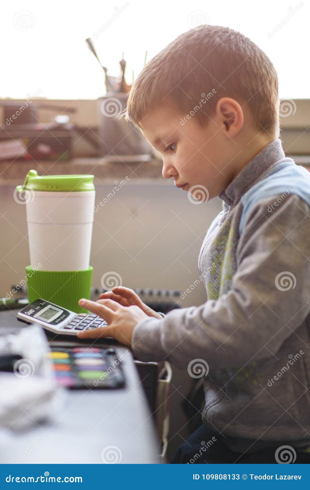 Cute Little Baby Boy Using a Calculator Stock Image - Image of little ...