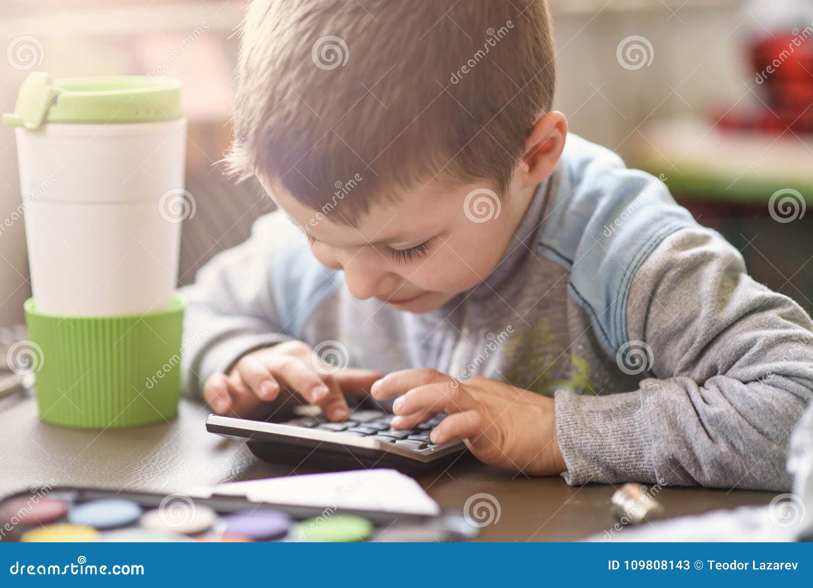 Cute Little Baby Boy Using a Calculator Stock Image - Image of ...