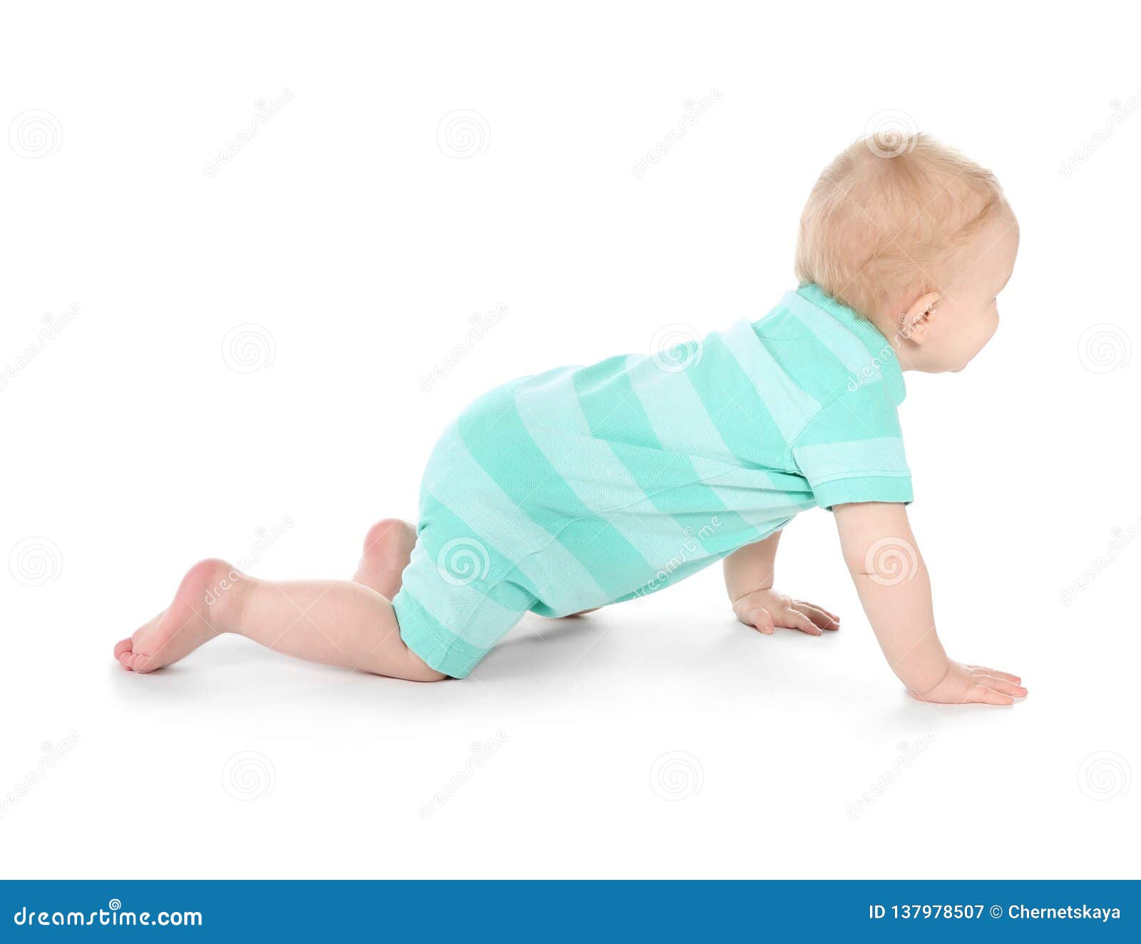 Cute Little Baby Crawling on White Stock Image - Image of healthy ...