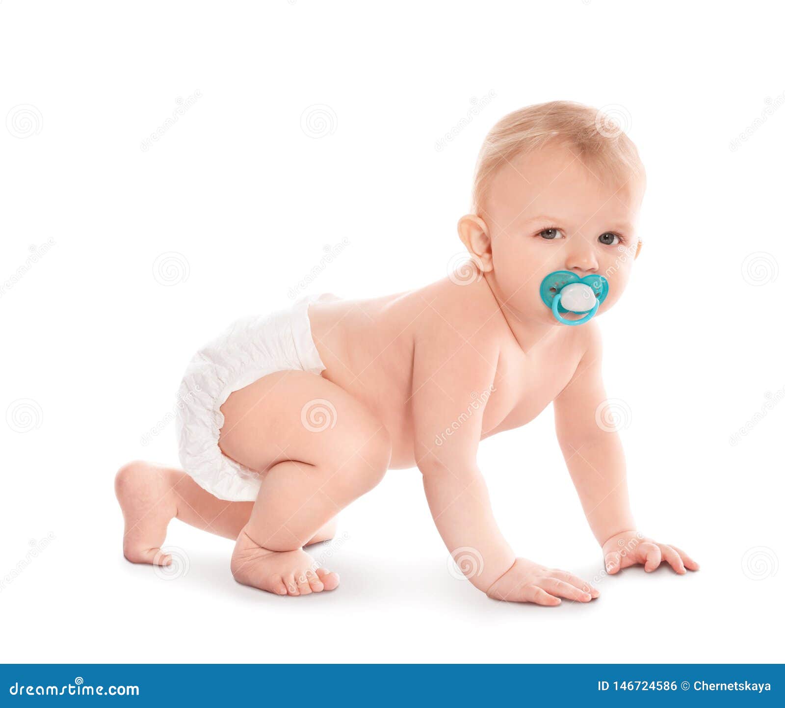 Cute Little Baby Crawling on White Stock Photo - Image of creeping ...