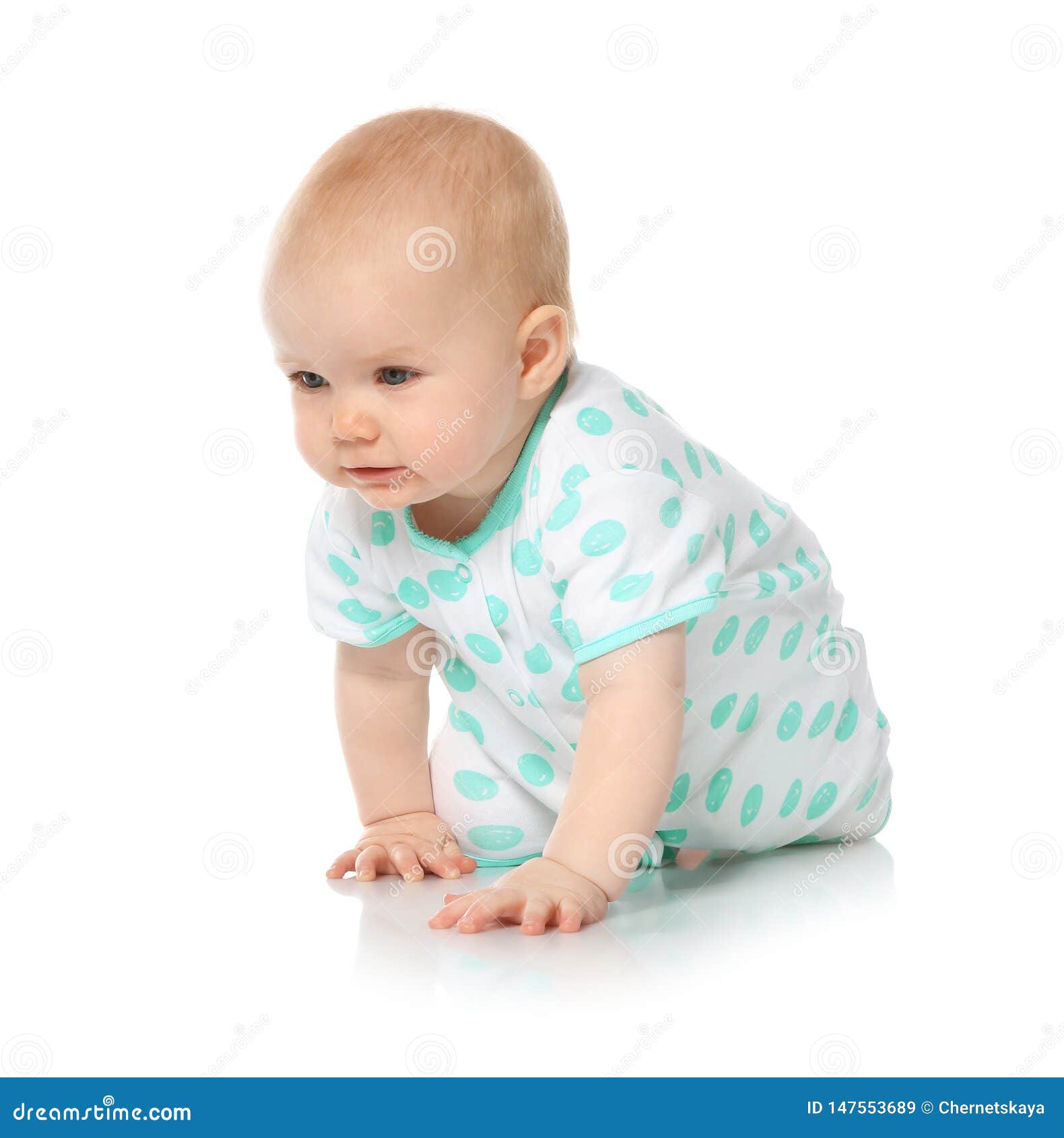 Cute Little Baby Crawling on White Stock Image - Image of funny ...
