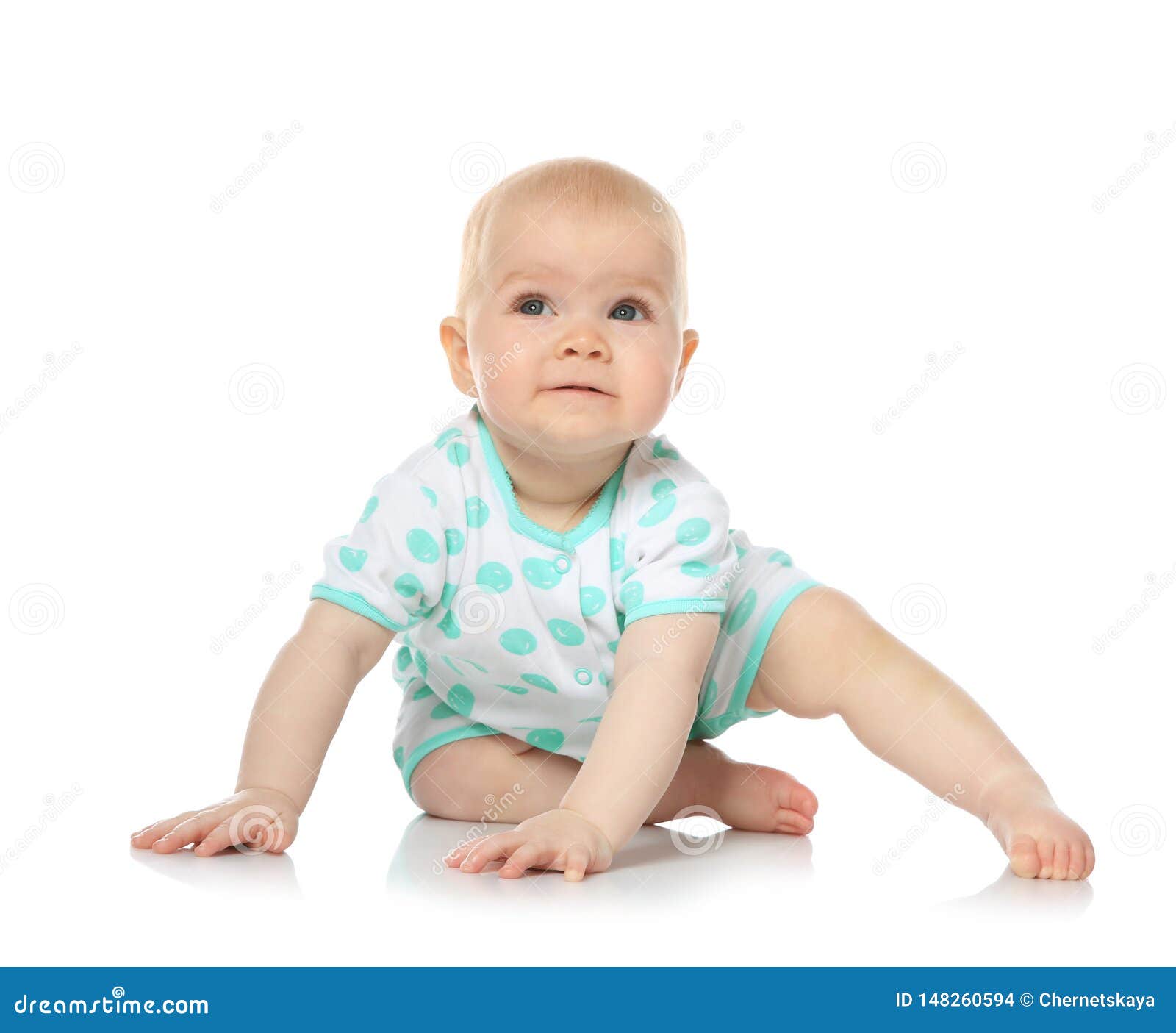 Cute Little Baby Crawling on White Stock Photo - Image of happy, active ...