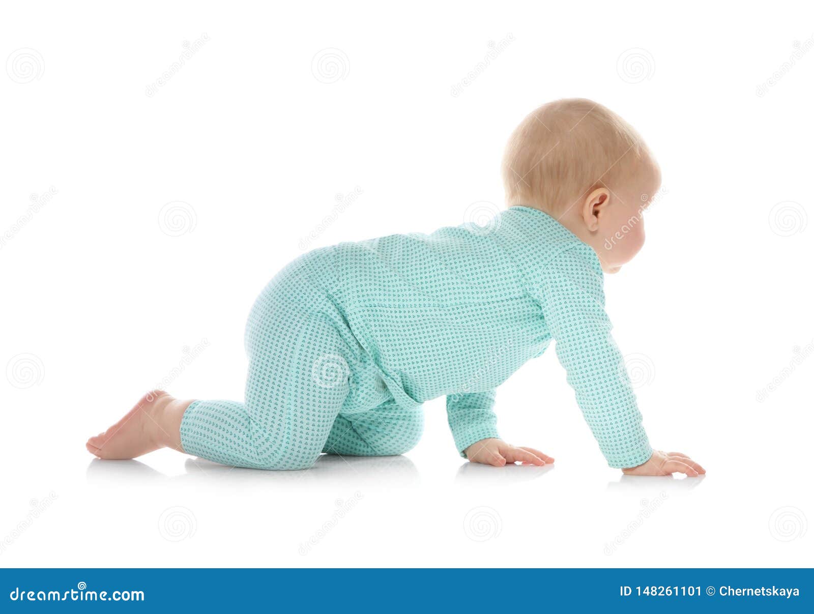 Cute Little Baby Crawling on White Stock Image - Image of infancy, care ...